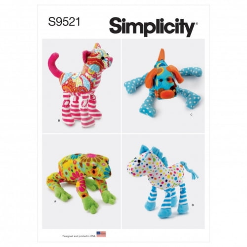 Simplicity Frog, Cat, Dog, and Horse Plush Animal Sewing Pattern Kit ...