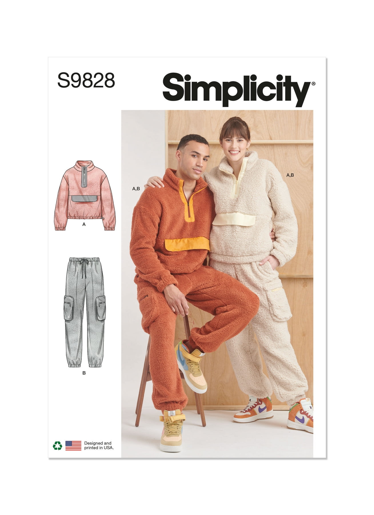 Simplicity Sewing Pattern 9828 - Unisex Sweatshirt and Pants, Size: A ...