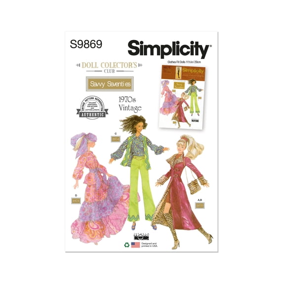 Simplicity Paper Sewing Pattern 9869 - Doll Clothes and Vintage Style ...