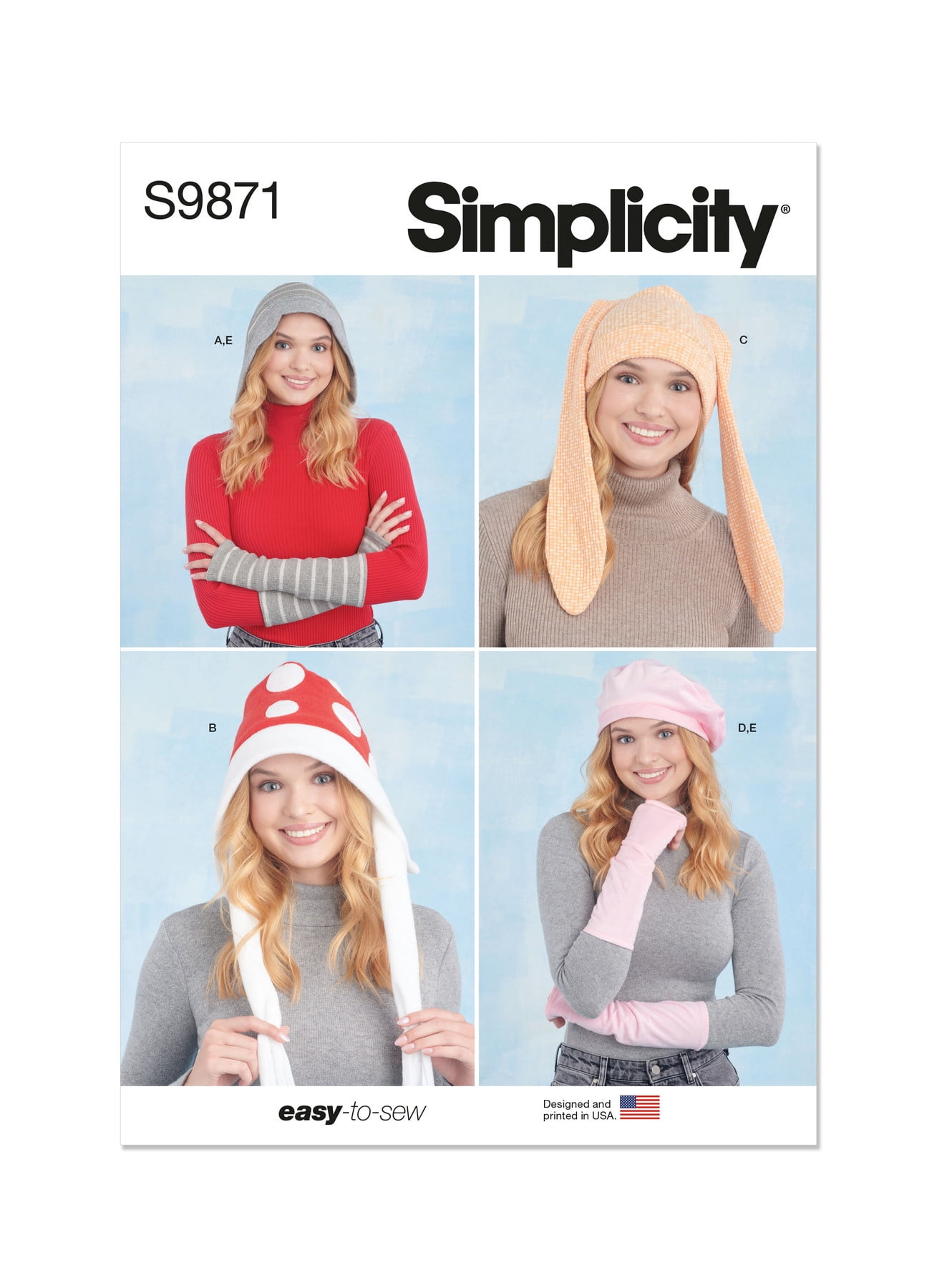 Simplicity Sewing Pattern 9871 - Knit Hats and Arm Warmers, Size: A (S ...