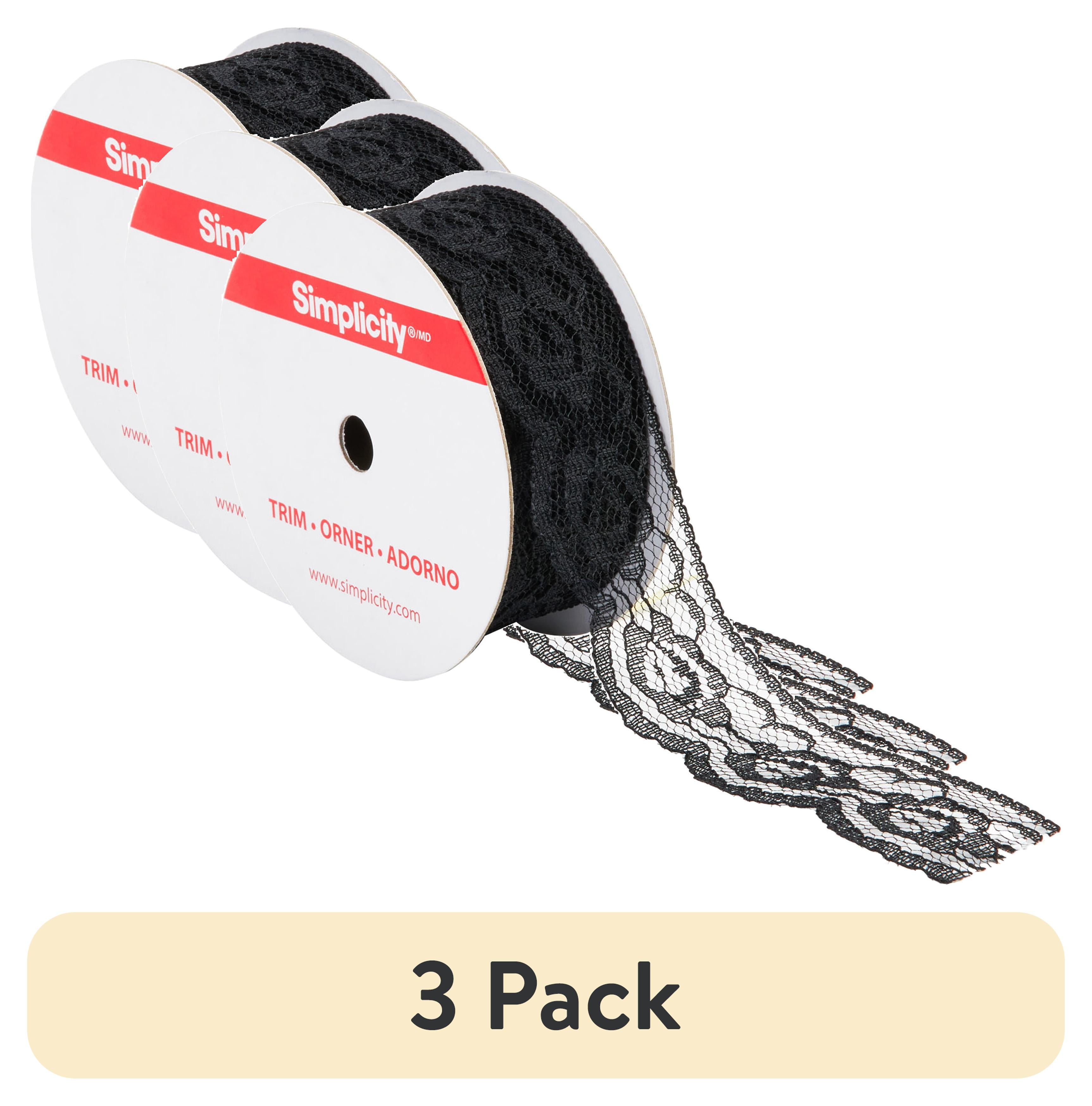 (3 pack) Simplicity Trim, Black 1 1/4 inch Rose Lace Trim Great for ...