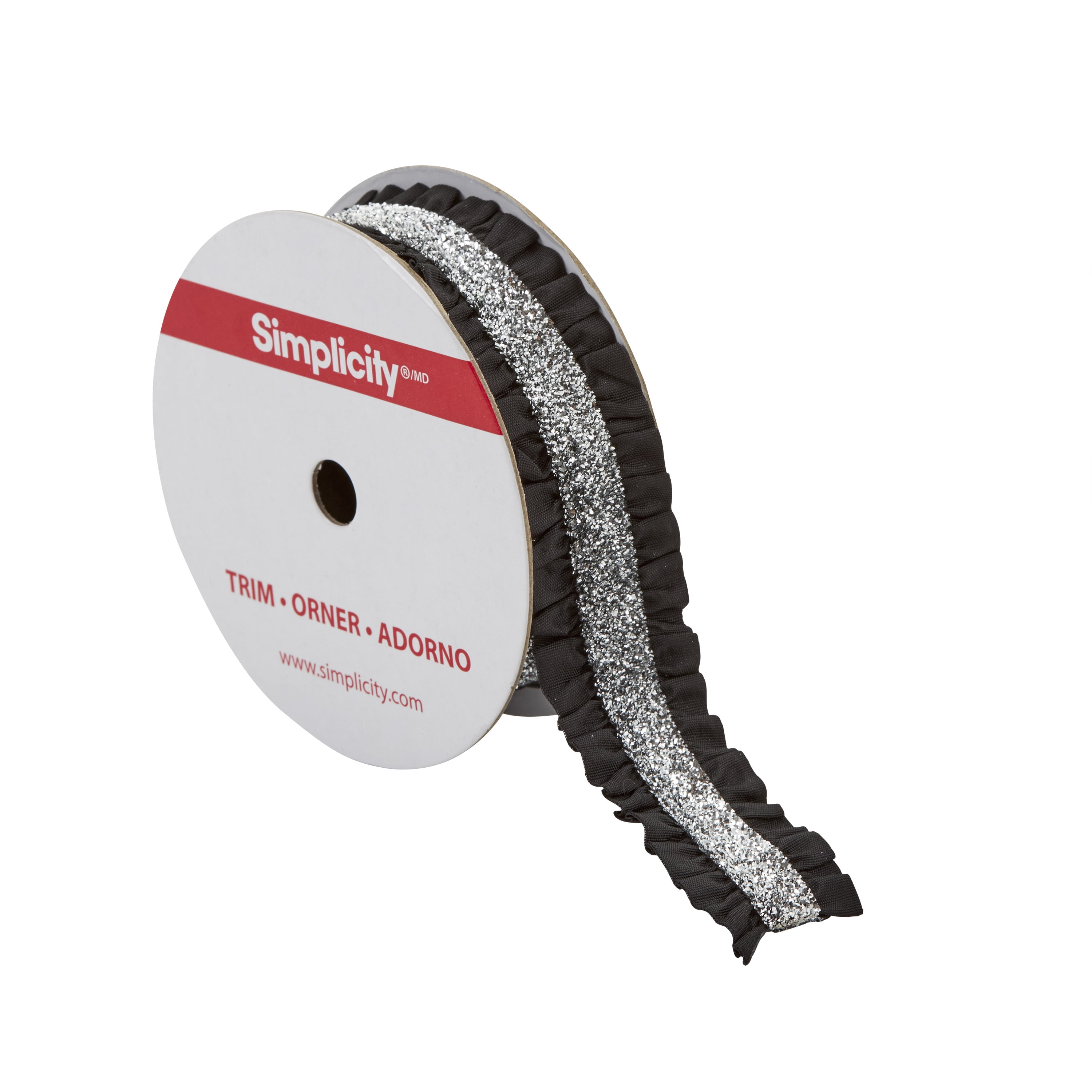 Simplicity Trim, Black 1 inch Stretch Ruffle with Metallic Center Trim ...