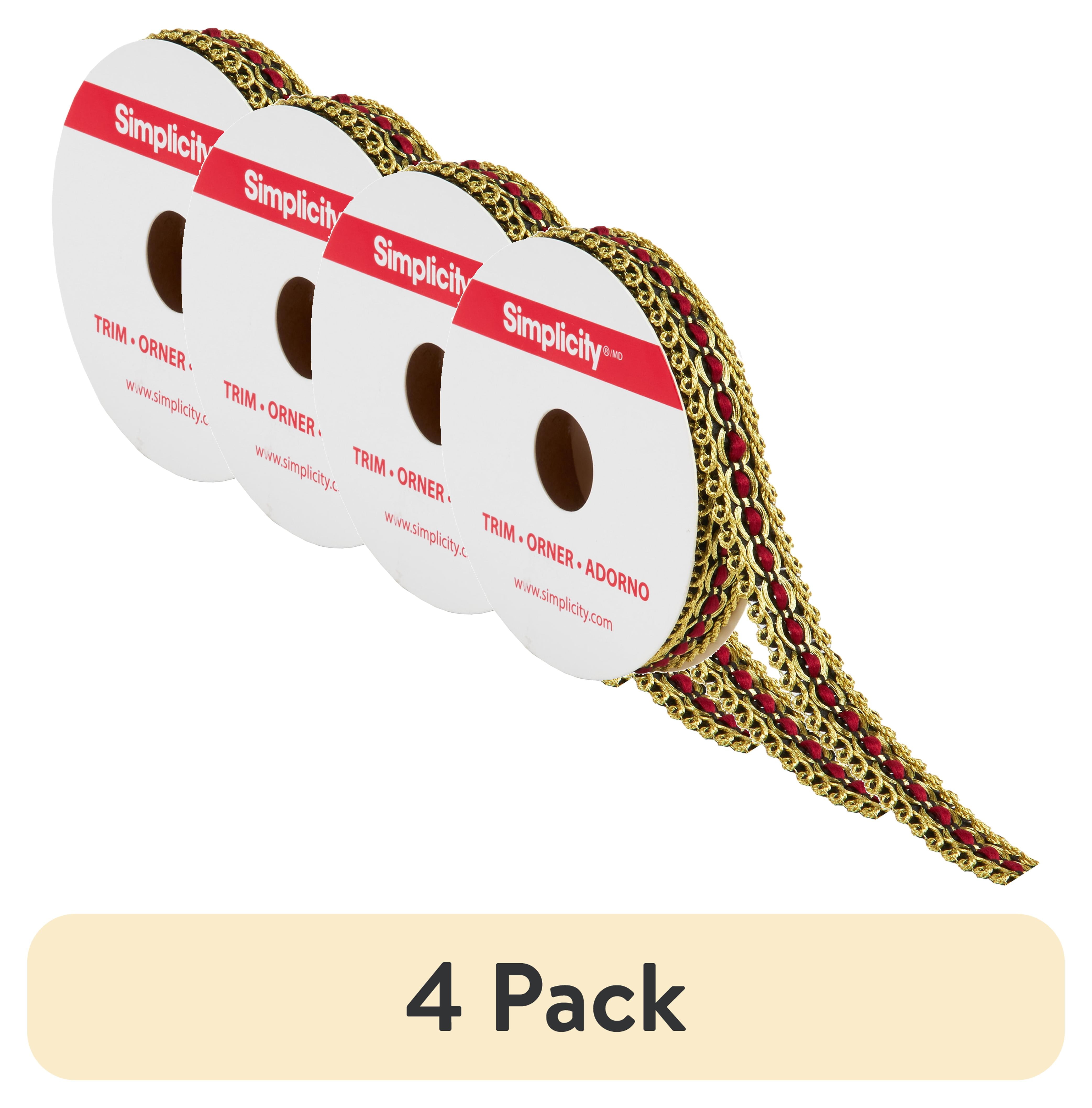 (4 pack) Simplicity Trim, Burgundy 5/8 inch Metallic Gold Gimp Trim ...