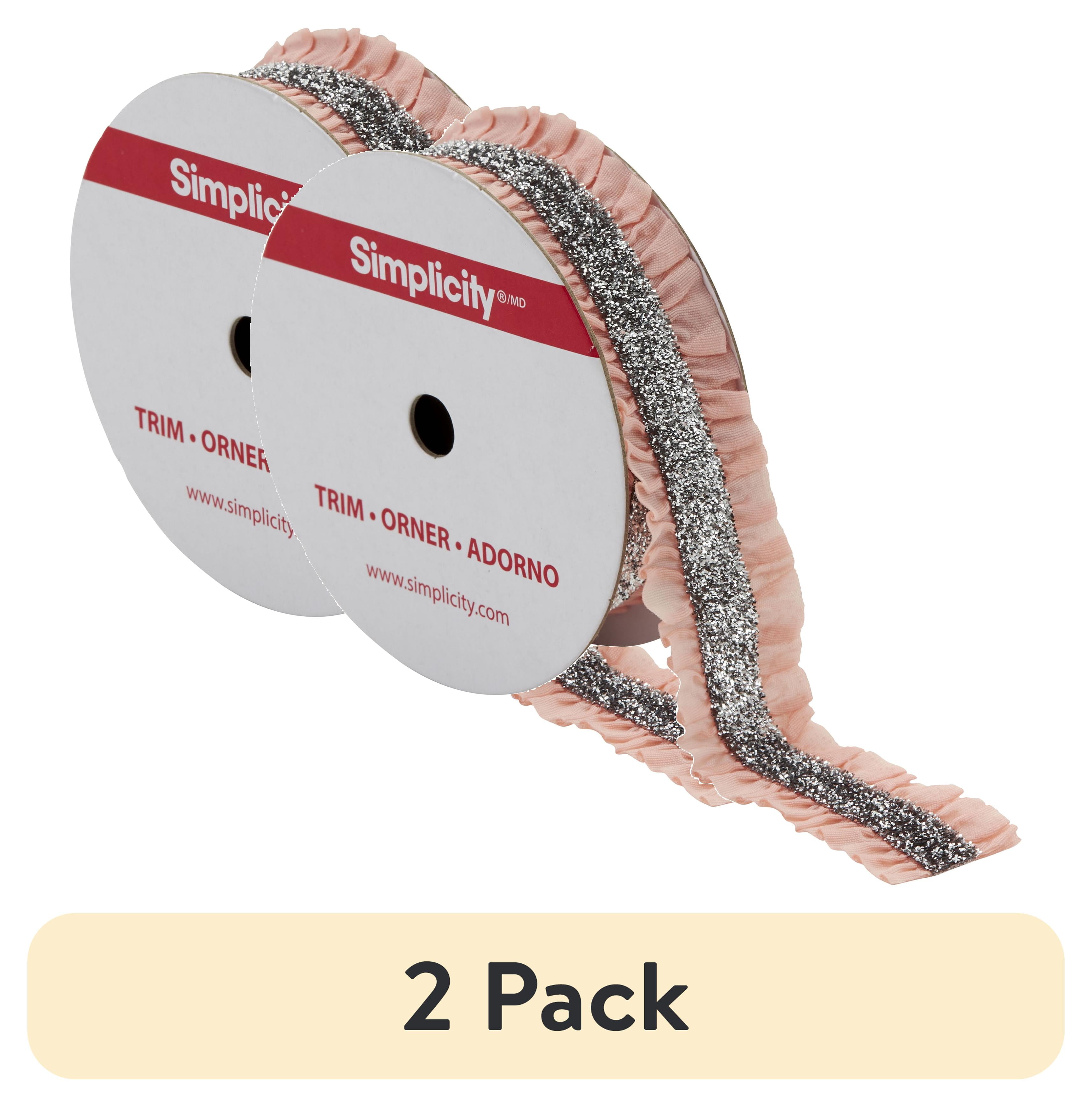 (2 pack) Simplicity Trim, Lt Pink 1 inch Stretch Ruffle with Metallic ...