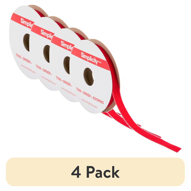 (4 pack) Simplicity Trim, Red 3/8 inch Velvet Trim Great for Apparel ...