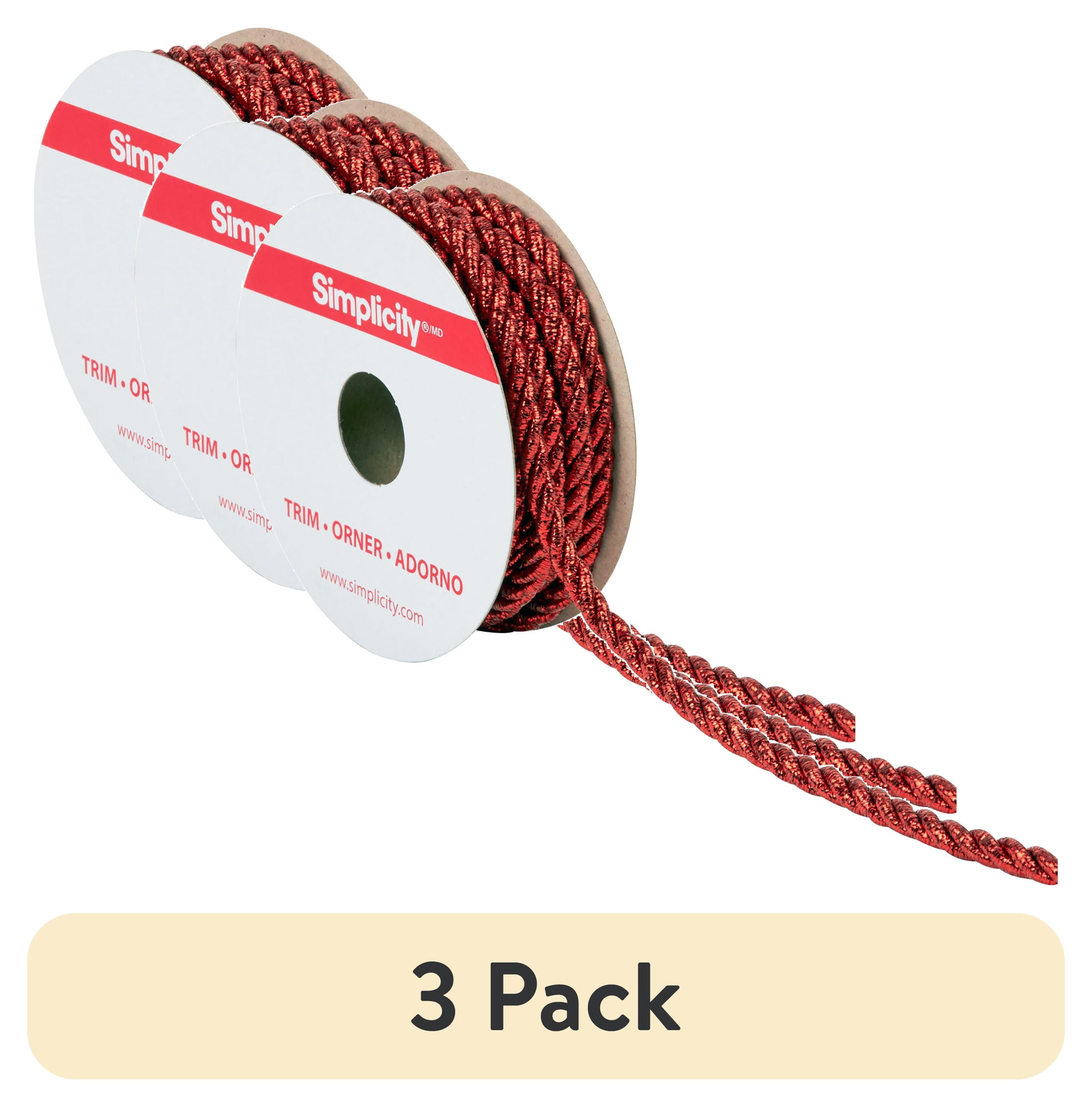 (3 pack) Simplicity Trim, Red 5 mm Metallic Cord great for Apparel ...
