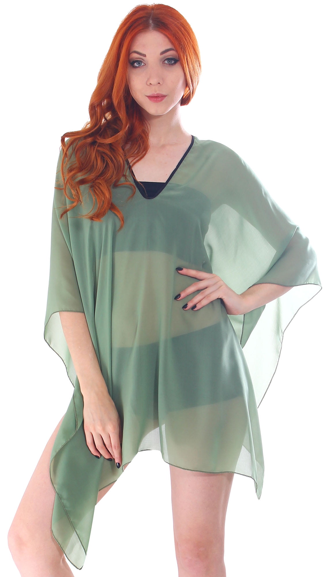Simplicity Women's Sheer Chiffon Caftan Wrap Poncho Tunic Top, Green ...