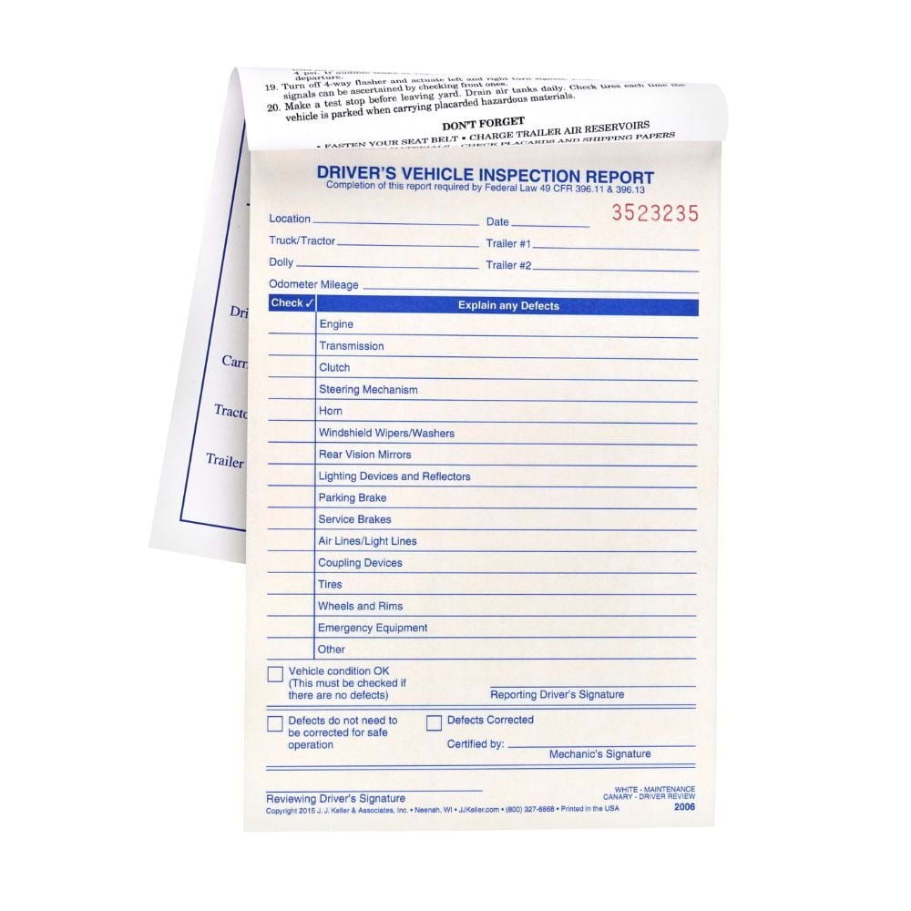 Simplified Driver Vehicle Inspection Report 25-pk. - Book Format, 2-Ply ...