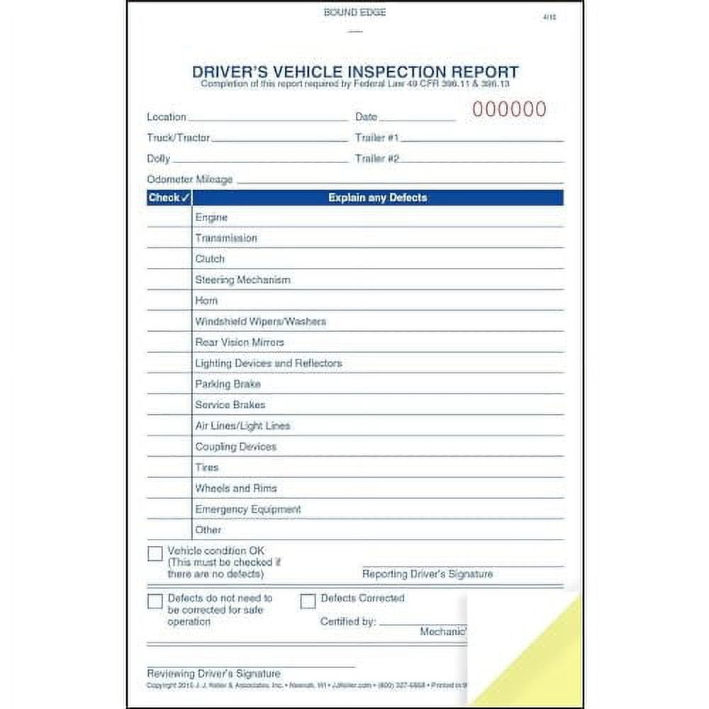 Simplified Driver's Vehicle Inspection Report 10-pk. - Book Format, 2 ...