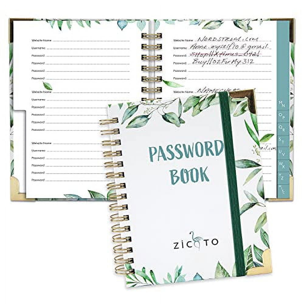 Simplified Greenery Password Book with Alphabetical Tabs - Pocket Sized ...