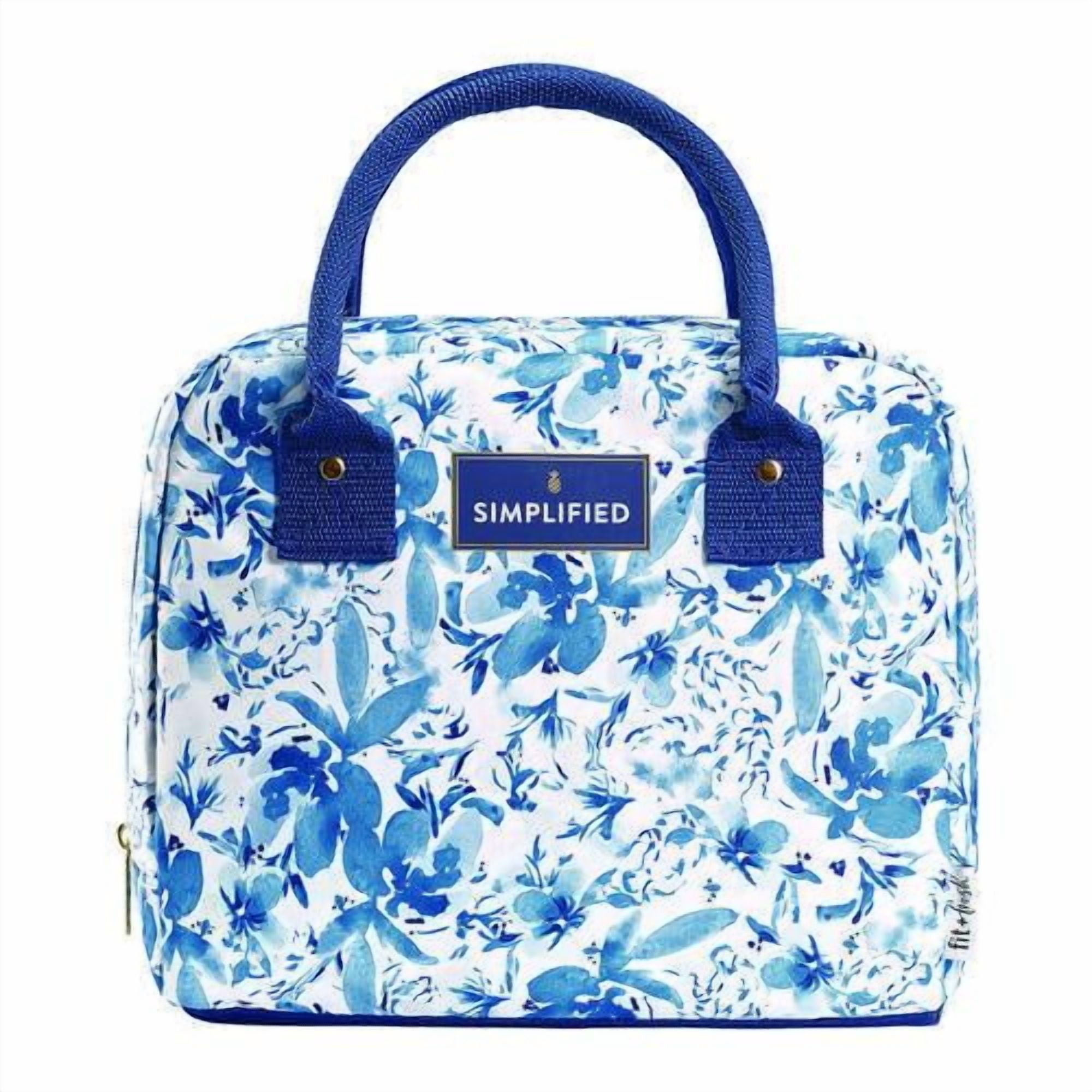 Simplified Lunch Bag with 4 Food Containers, 9 x 6 x 10, Blue Floral ...