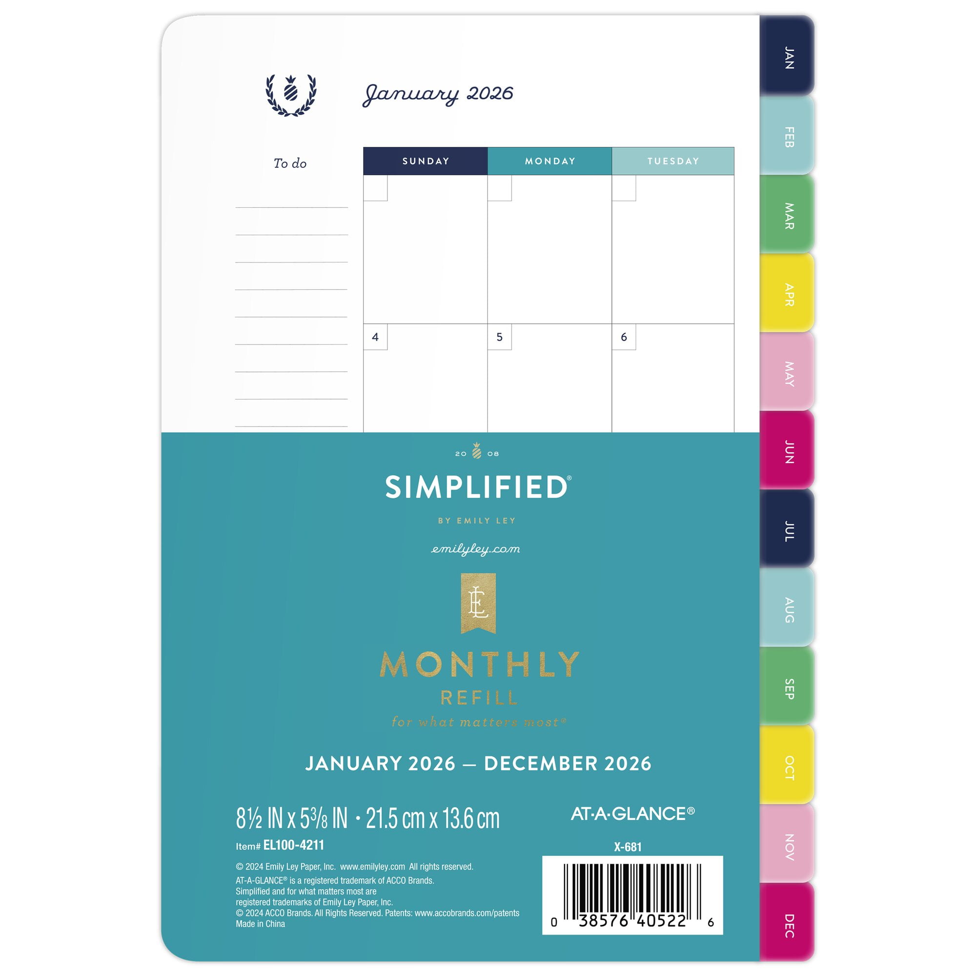 Simplified by Emily Ley for AT-A-GLANCE 2026 Monthly Refill Loose-Leaf ...