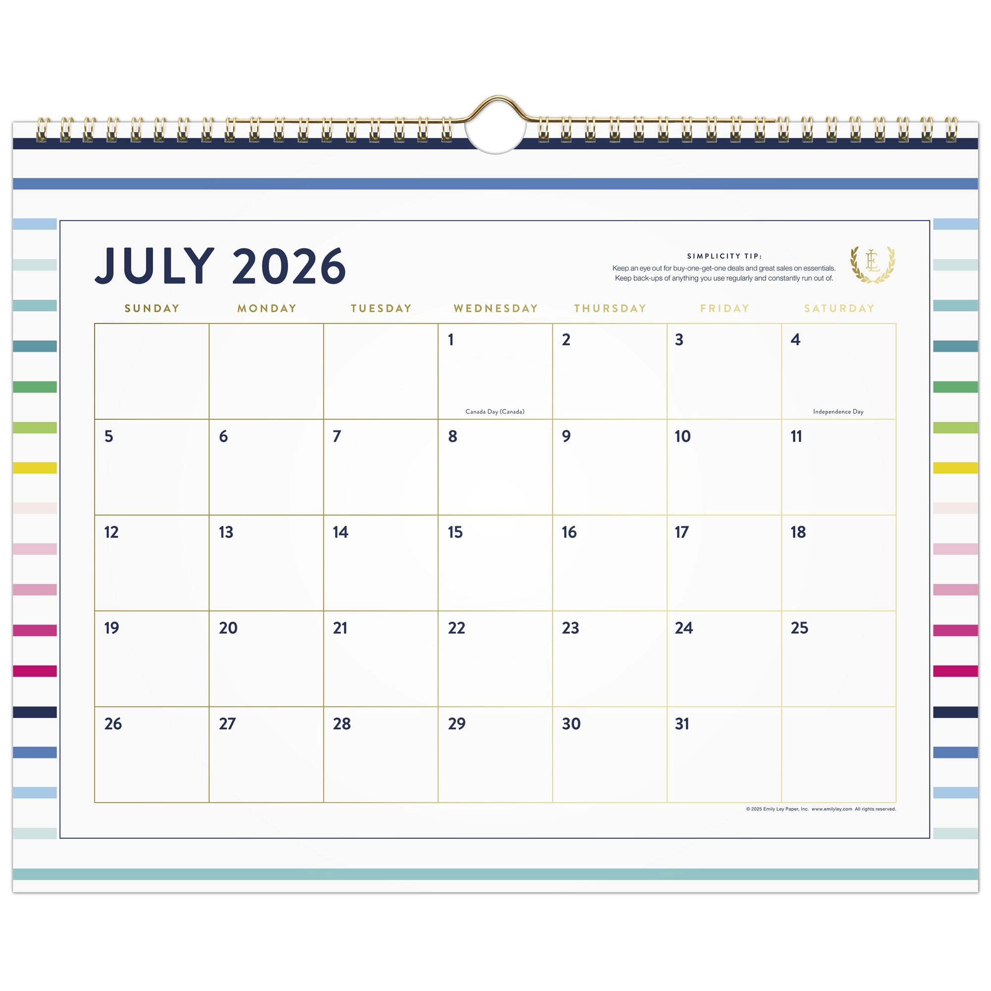Simplified by Emily Ley for AT-A-GLANCE Academic 2026-2027 Monthly Wall ...