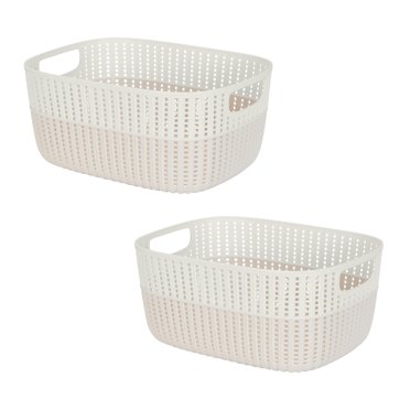 Simplify 2-Tone Large Plastic Decorative Storage Basket in Ivory ...