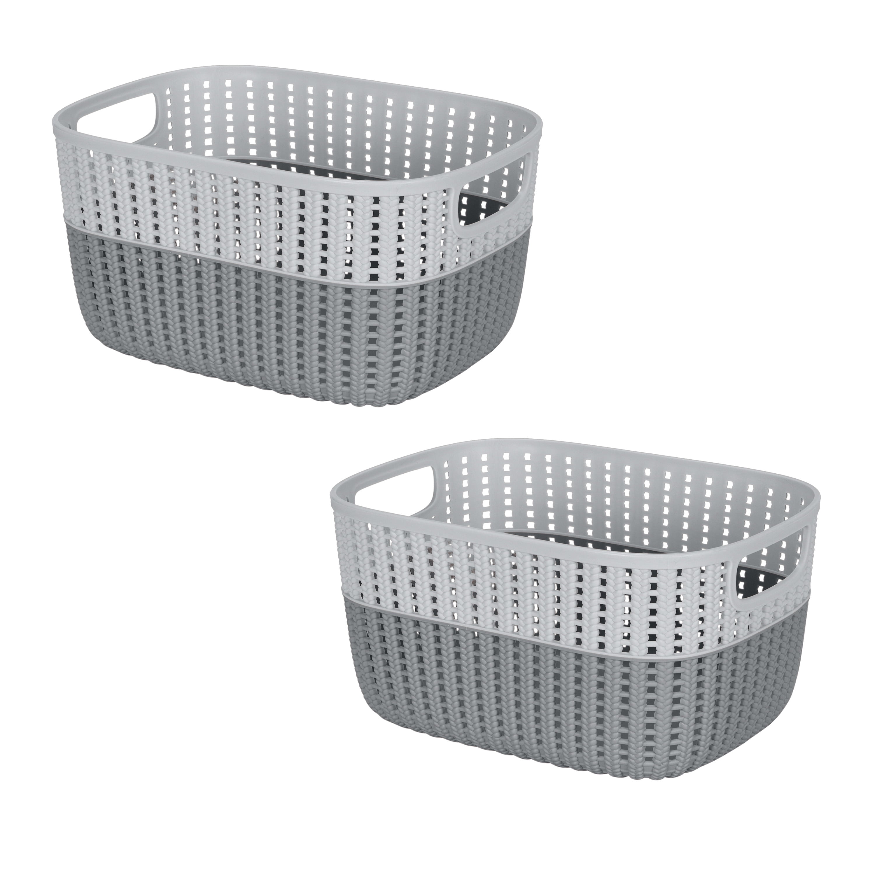 Simplify 2 Pack 2-Tone Decorative Plastic Medium Storage Basket in Grey ...