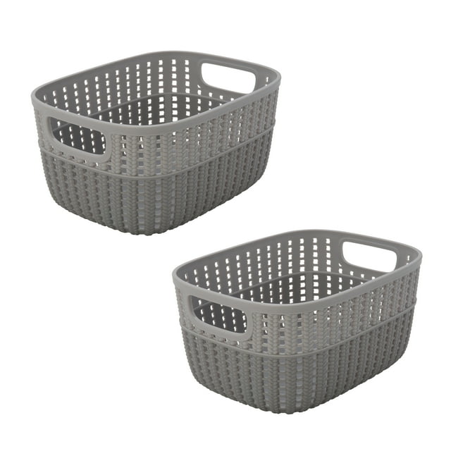 Simplify 2 Pack 2-Tone Decorative Small Plastic Storage Basket in Grey ...