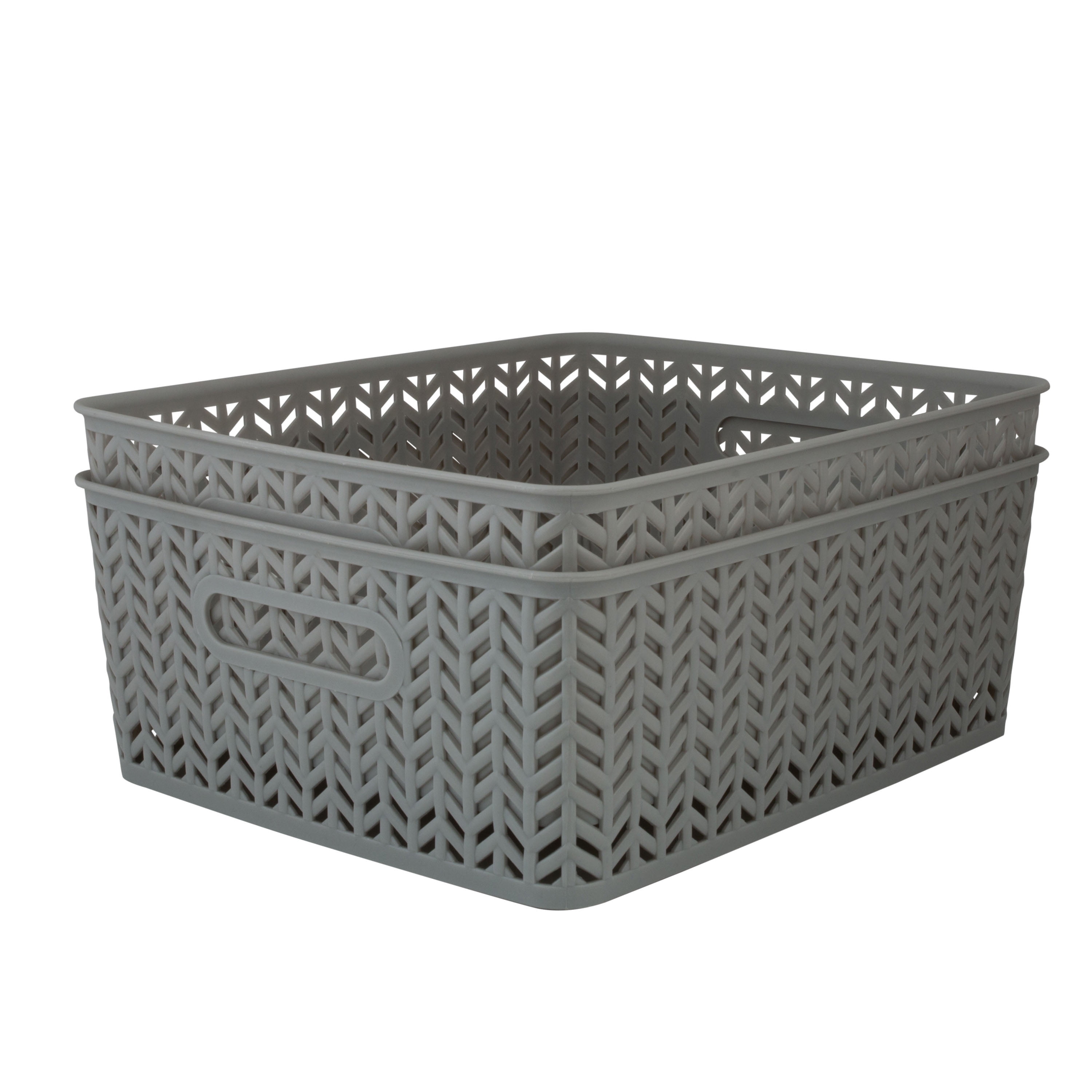 Simplify 2 Pack Medium Herringbone Plastic Storage Basket in Grey ...