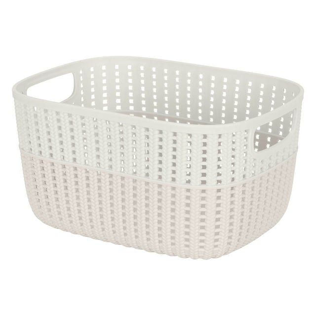 Simplify 2-Tone Decorative Medium Polypropylene Storage Basket in Ivory ...