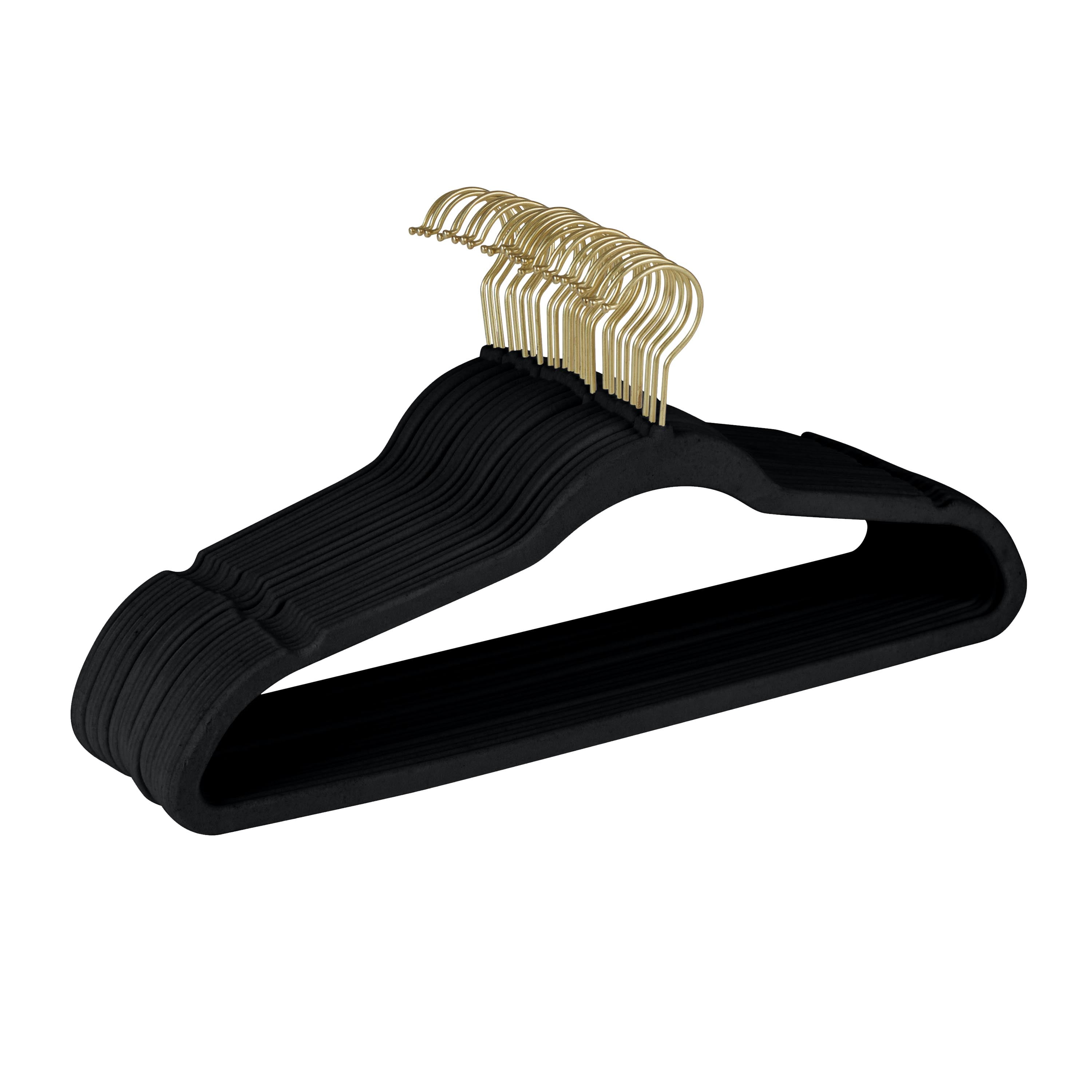 Simplify 25 Pack Slim Velvet Gold Hook Hangers in Black - Walmart.com