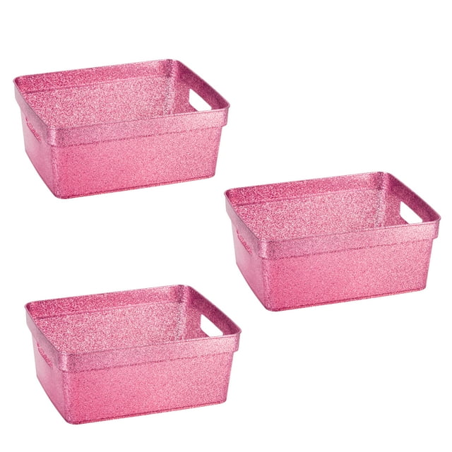 Simplify 3 Pack Small Plastic Glitter Storage Tote Baskets, Pink ...