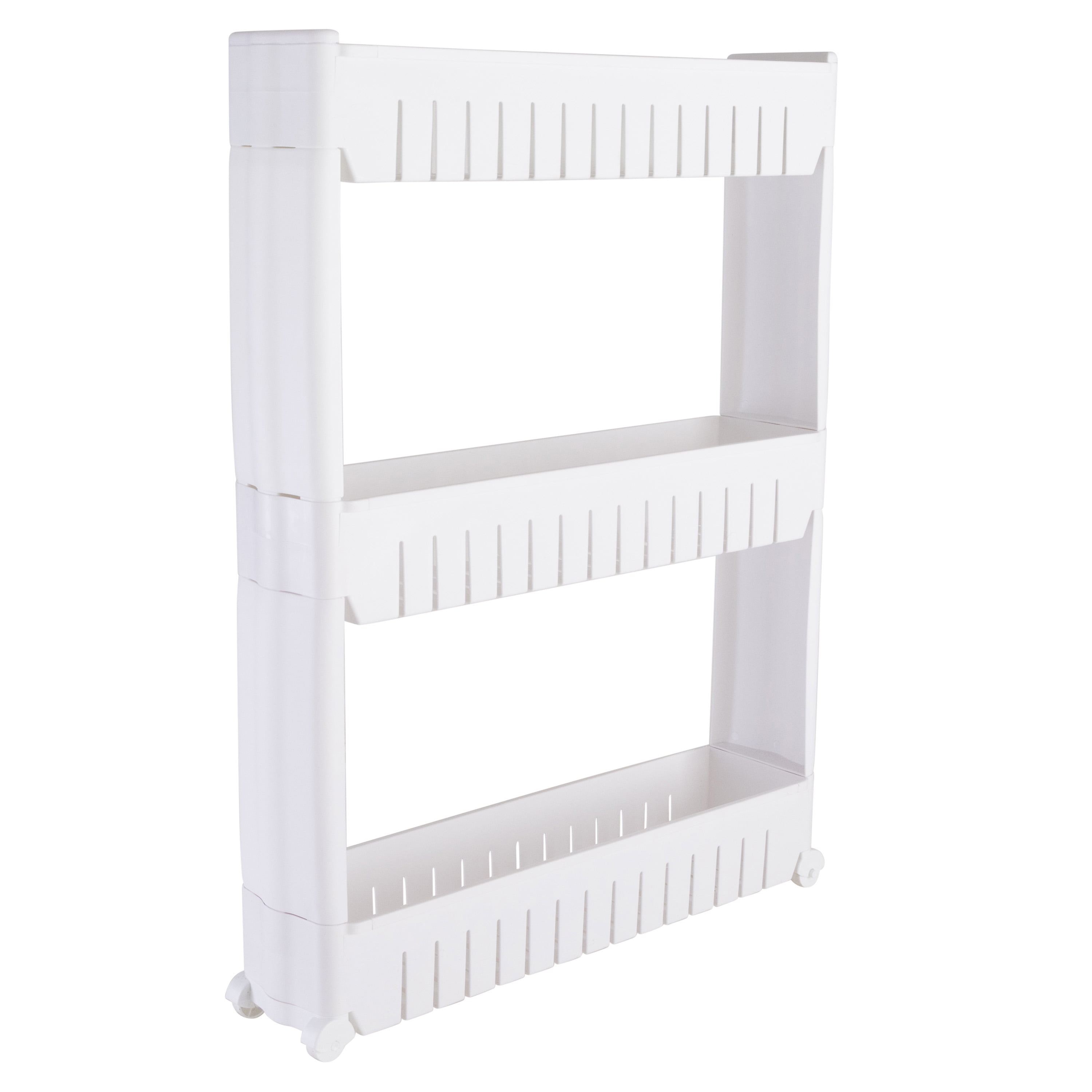Simplify 3 Tier Slim Plastic Slide Out Storage Cart with Wheels, White ...