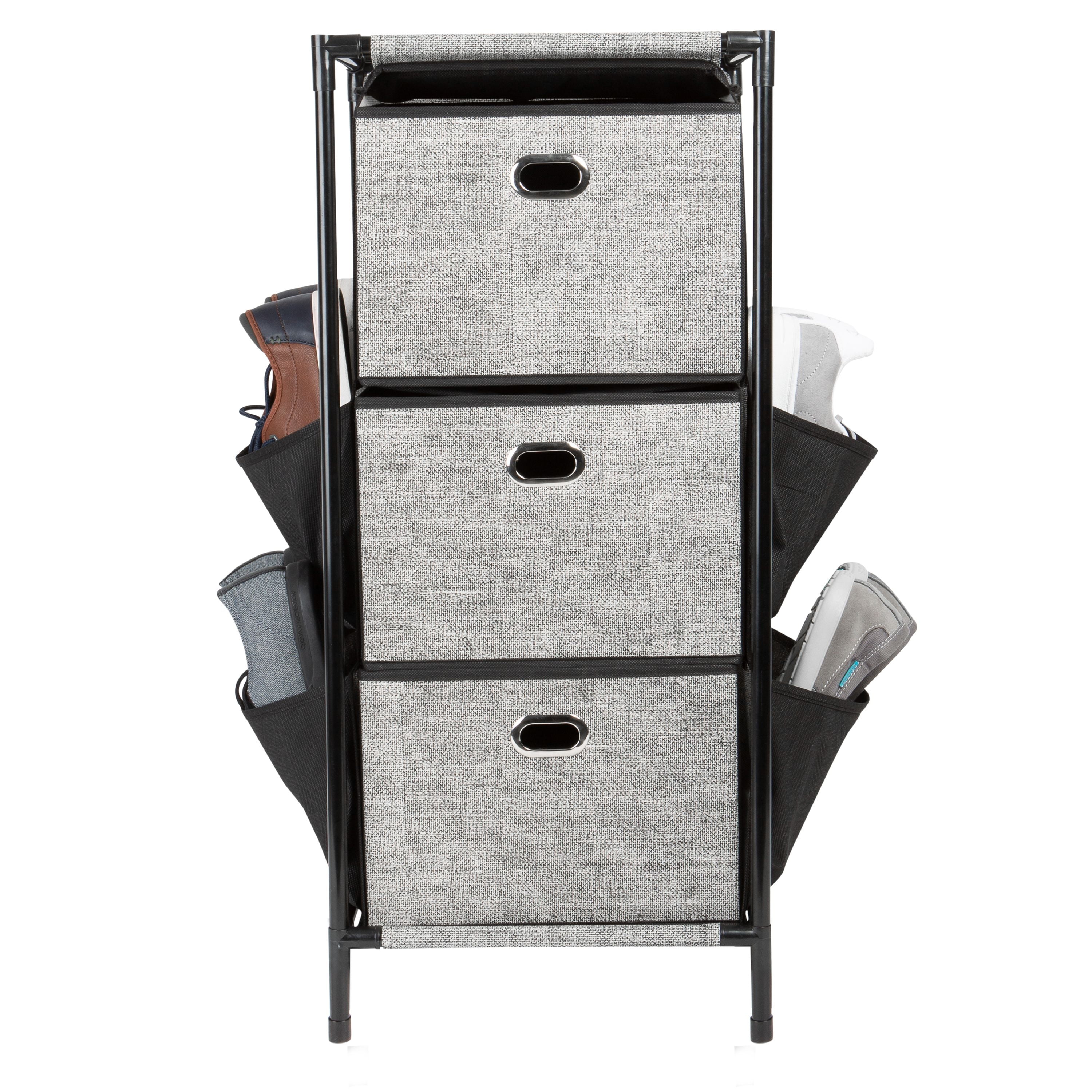Simplify 3 Tier Storage Drawers with Side Pockets in Black - Walmart.com