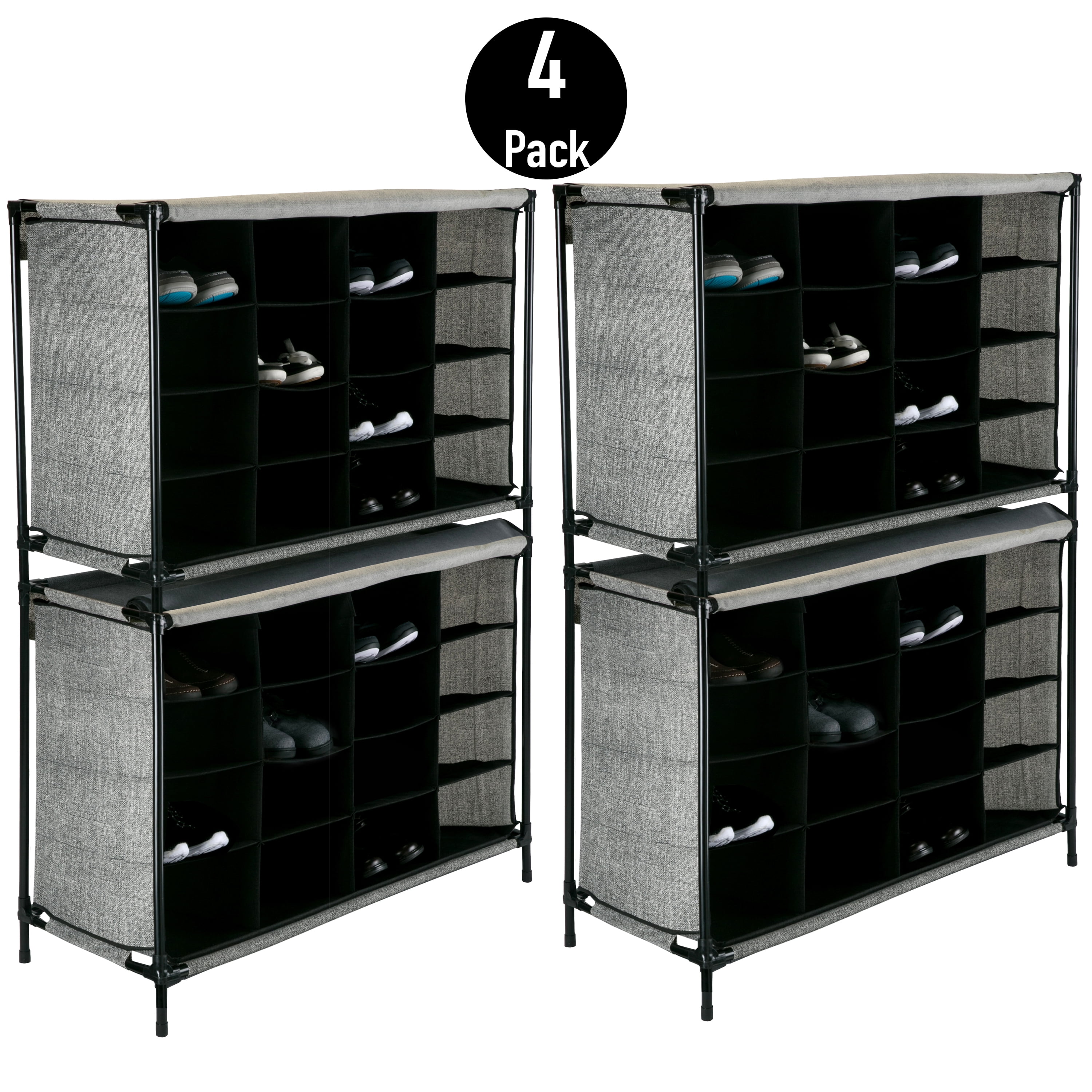 Simplify 4 Pack 16 Pair Compartment Shoe Rack Organizer in Black ...