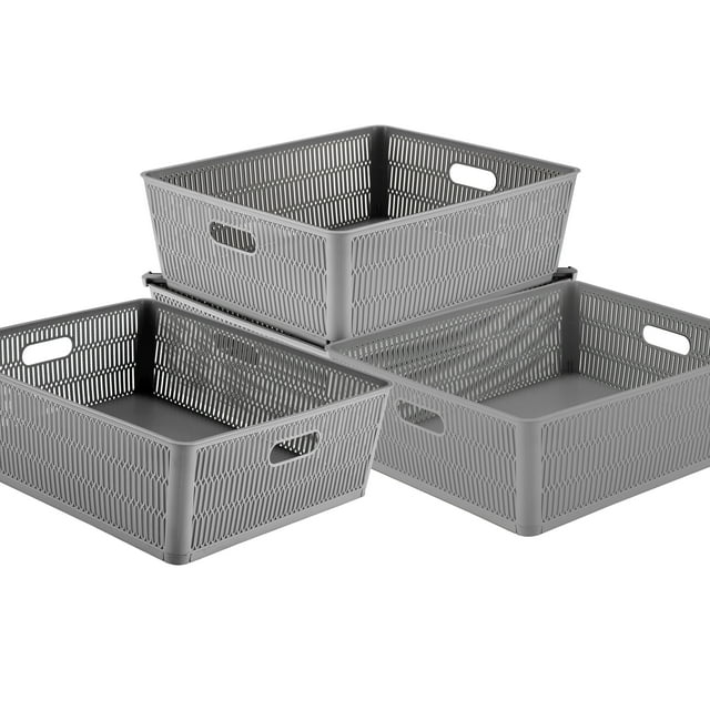 Simplify 4 Pack Slide 2 Stack It Shallow Plastic Storage Basket Tote in ...