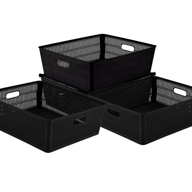 Simplify 4 Pack Slide 2 Stack It Shallow Plastic Storage Tote Baskets ...