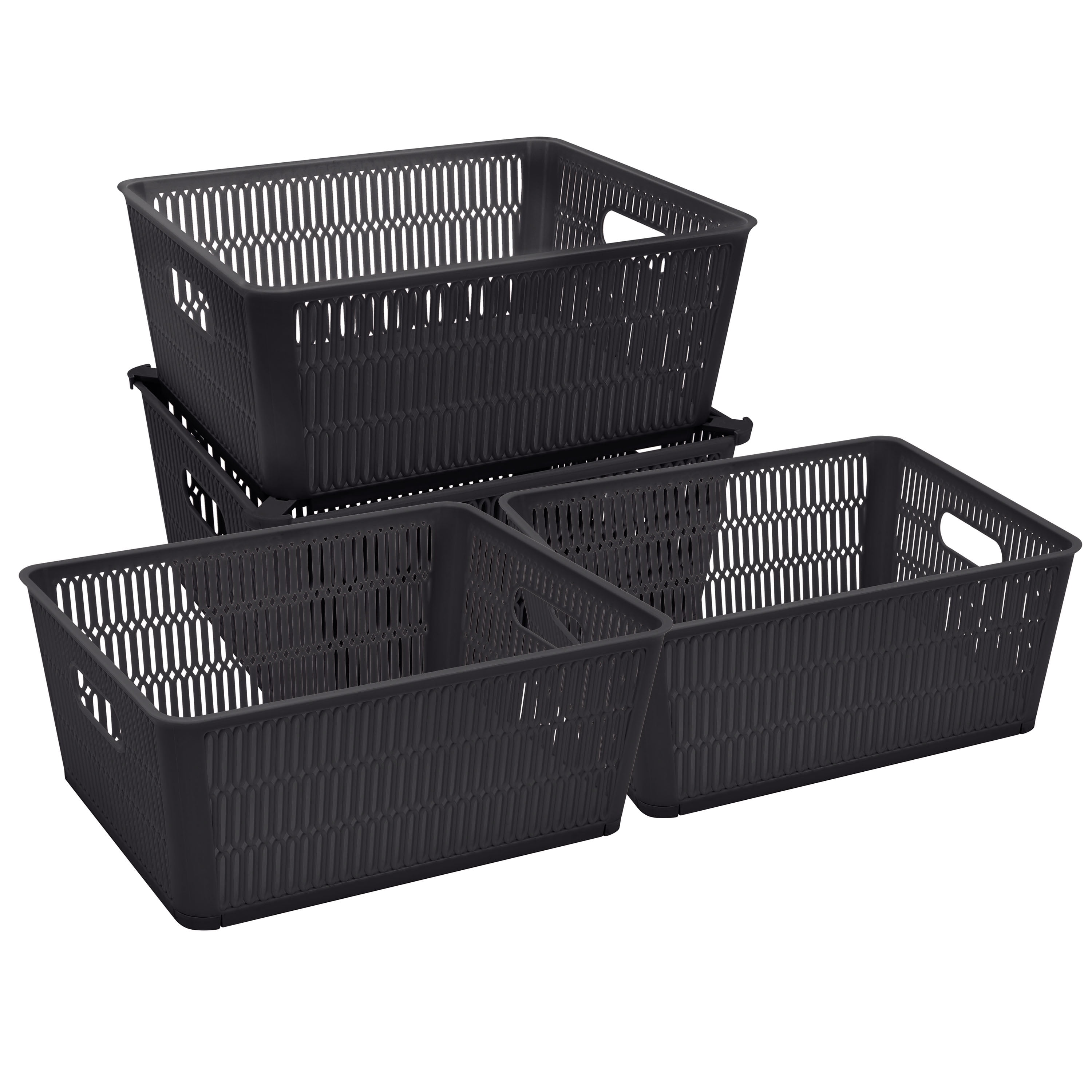 Simplify 4 Pack Slide 2 Stack It Storage Tote Baskets in Black ...