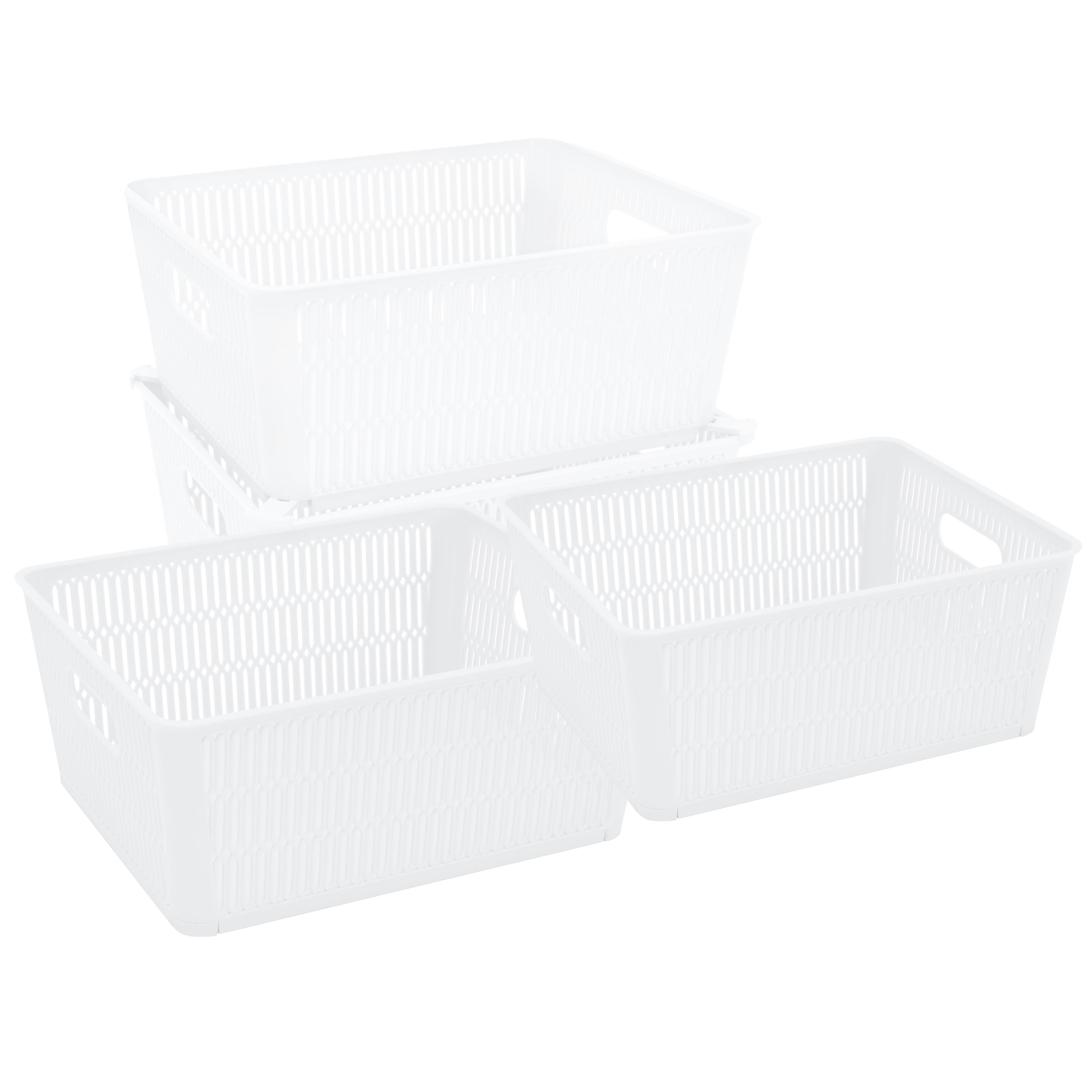 Simplify 4 Pack Slide 2 Stack It Storage Tote Baskets in White ...