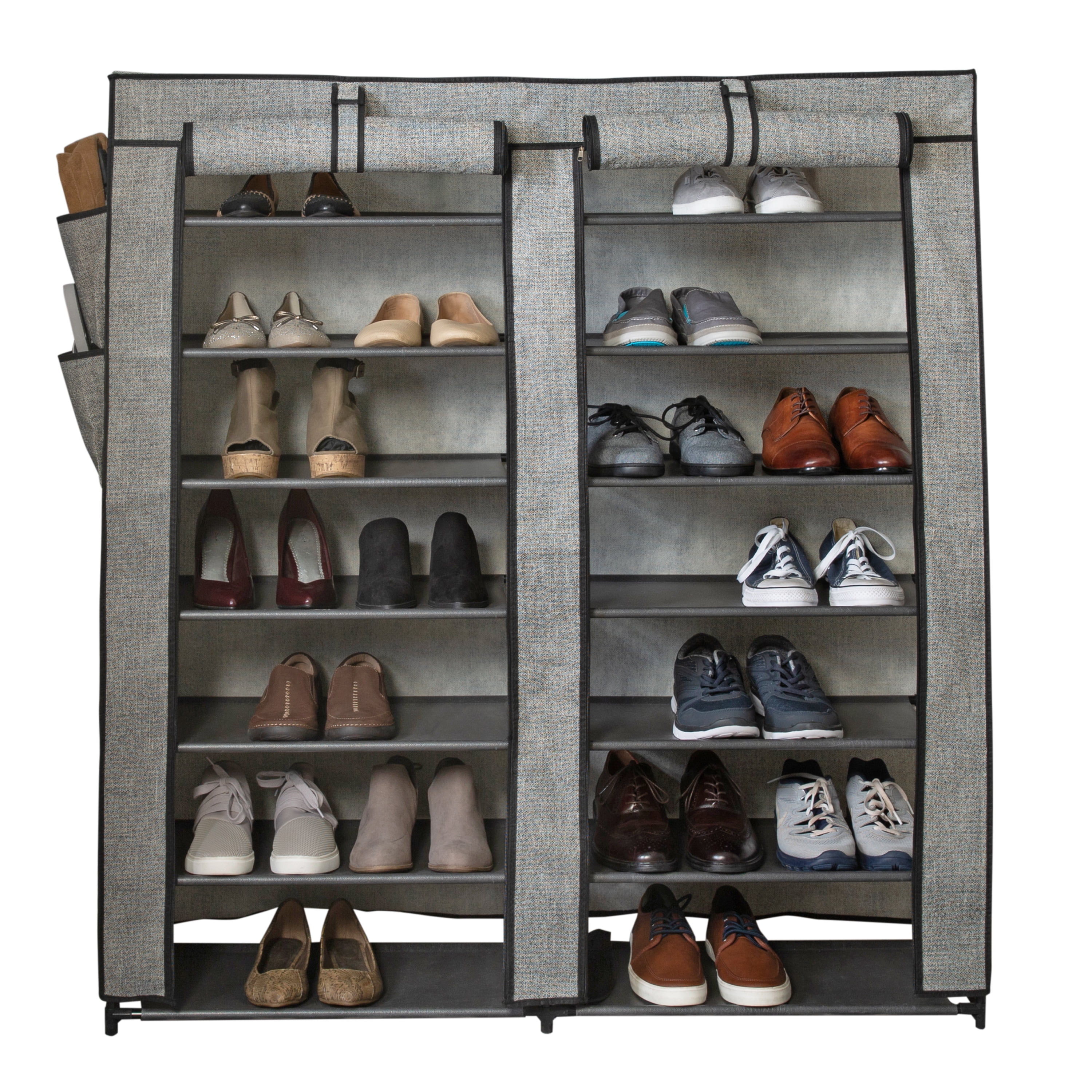 Simplify 7-Tier Double Wide 14 Shelf Bedroom Shoe Organizer, Black and ...