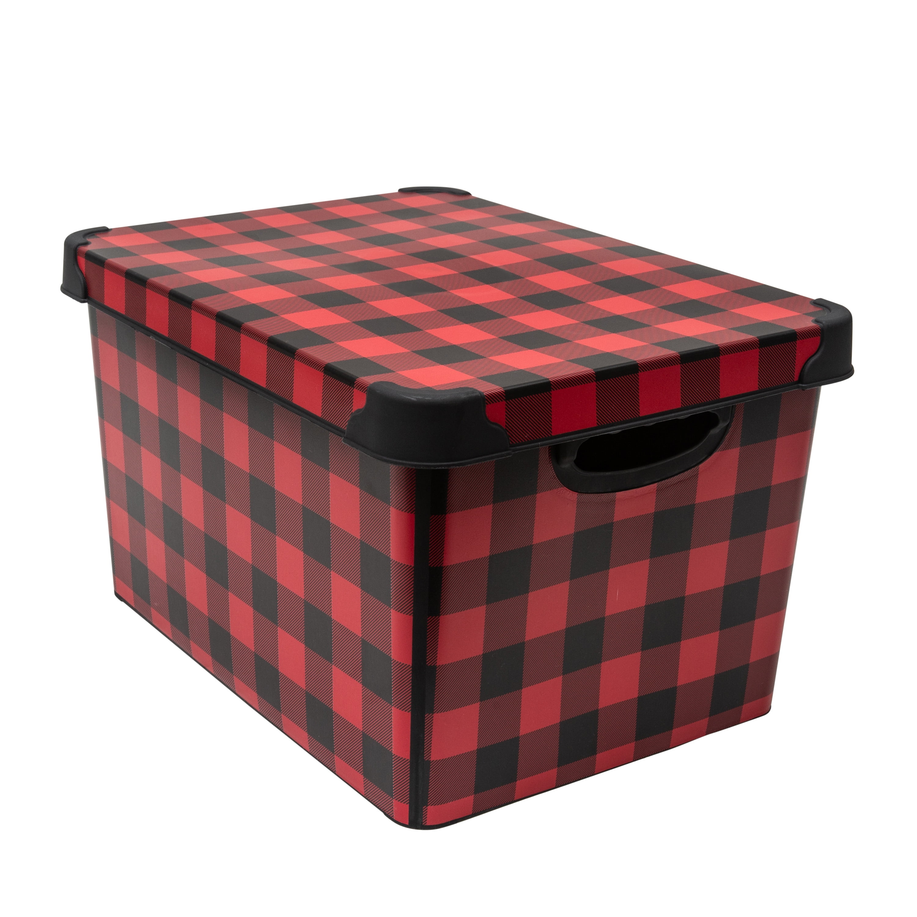 Simplify Checkered Black and Red Storage Tote Bin - Walmart.com