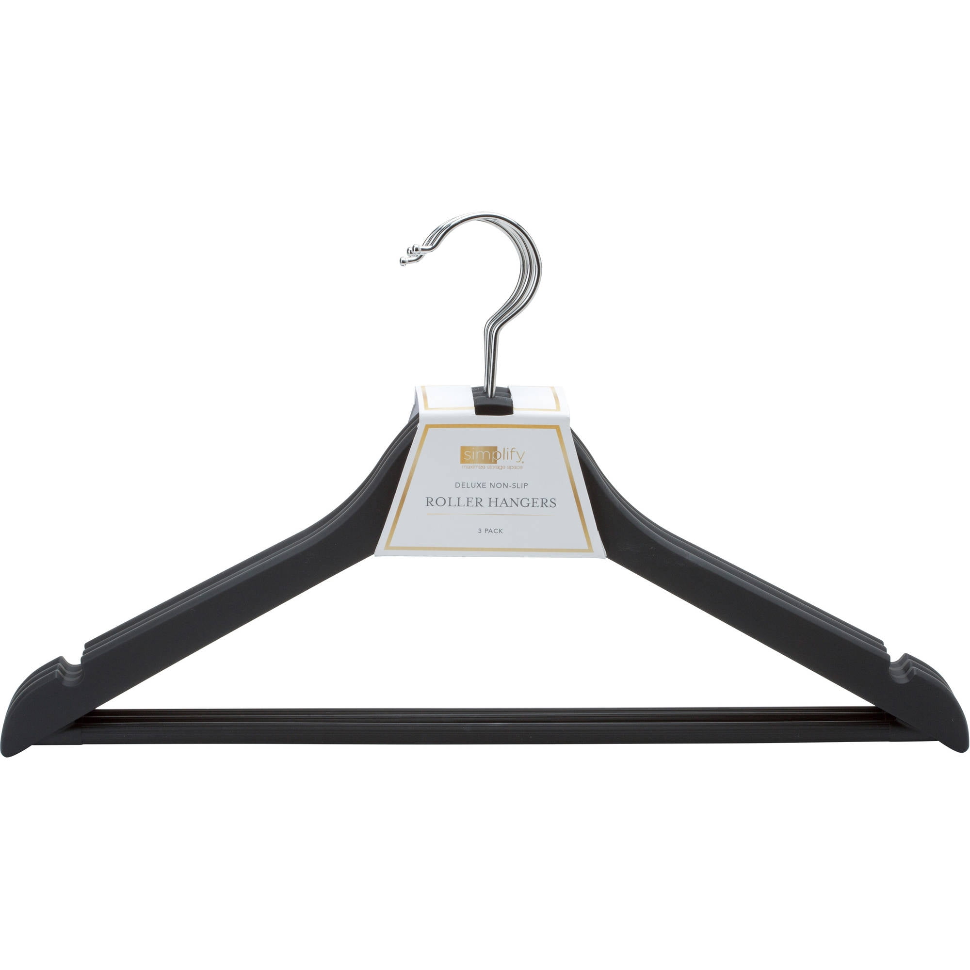 Simplify Deluxe Non-Slip Roller Wooden Clothes Hangers, Black, 3 Count ...