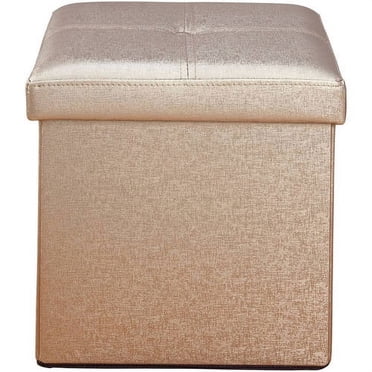Simplify Collapsible Faux Leather Folding Storage Ottoman Cube in Black ...