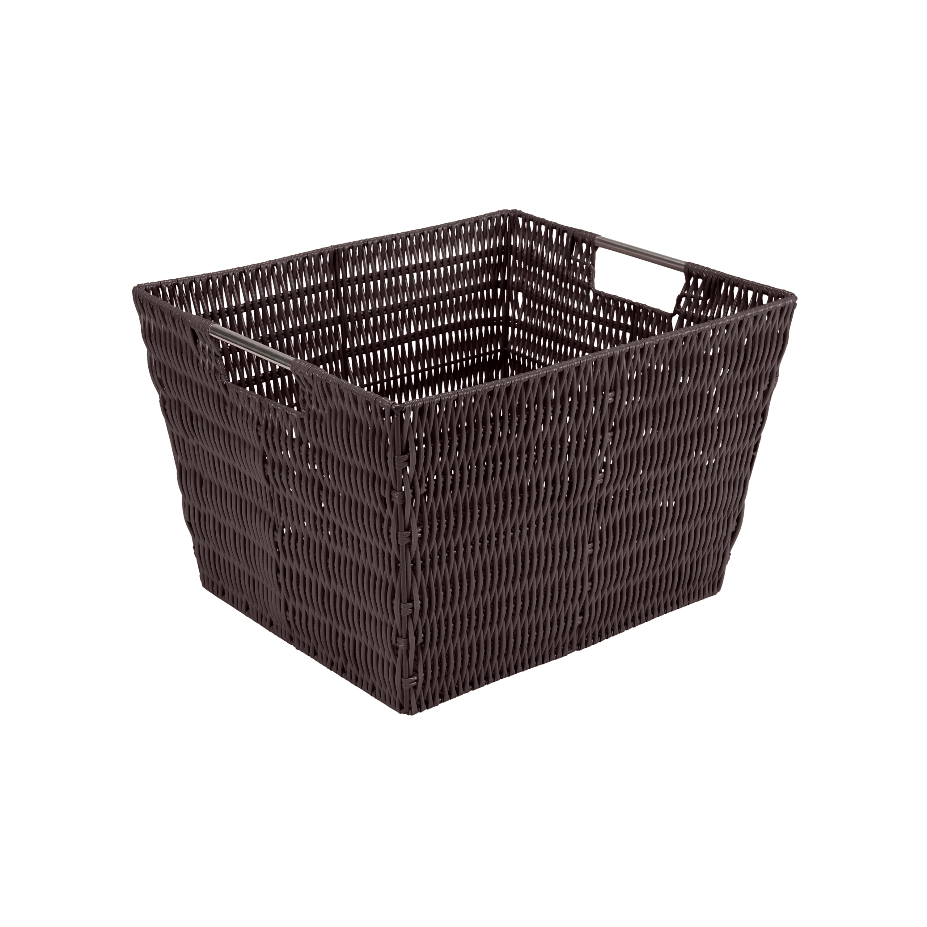 Simplify Large Built-in-Handles Rattan Storage Tote Basket, Chocolate ...