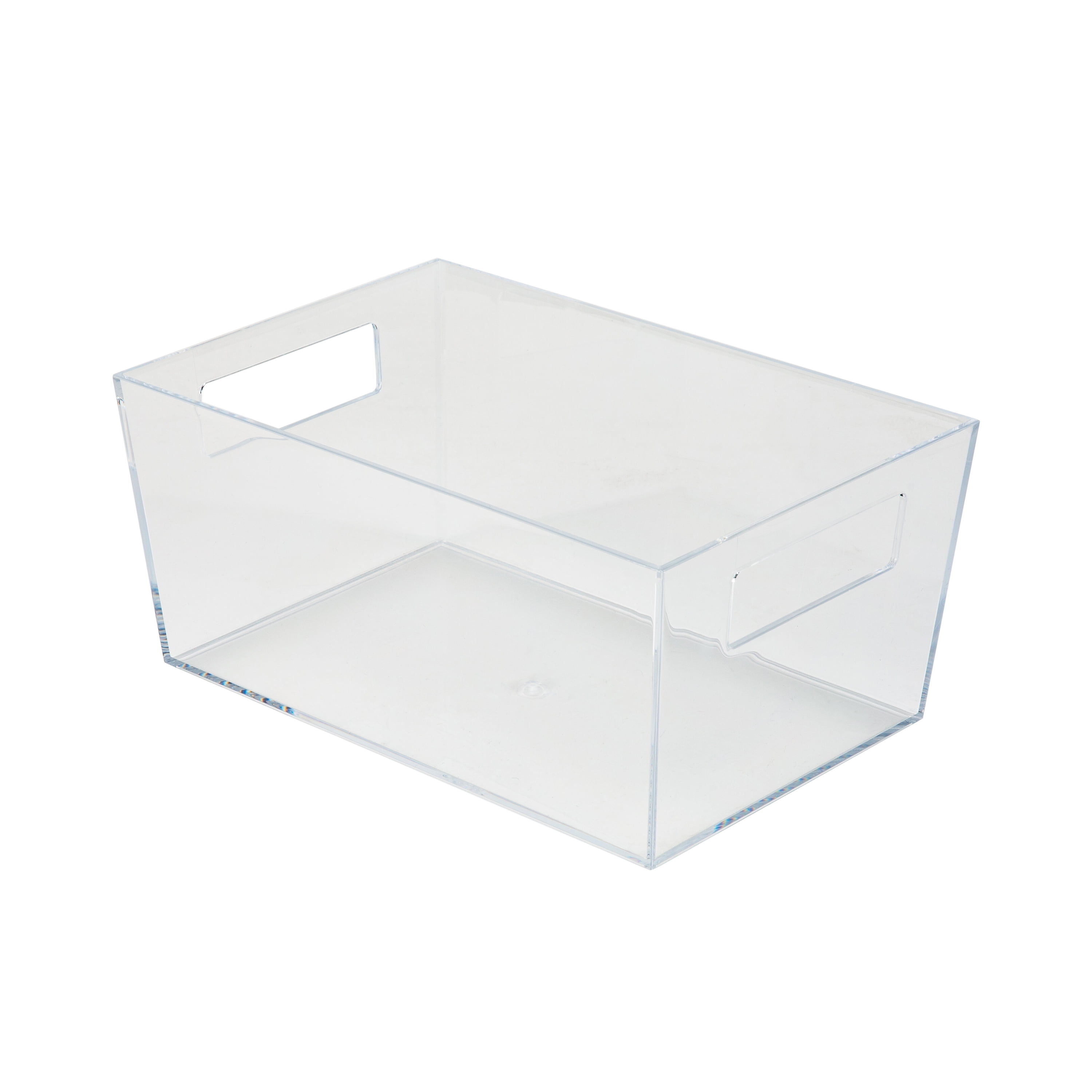 Simplify Medium Clear Plastic Storage Basket with Handles for ...