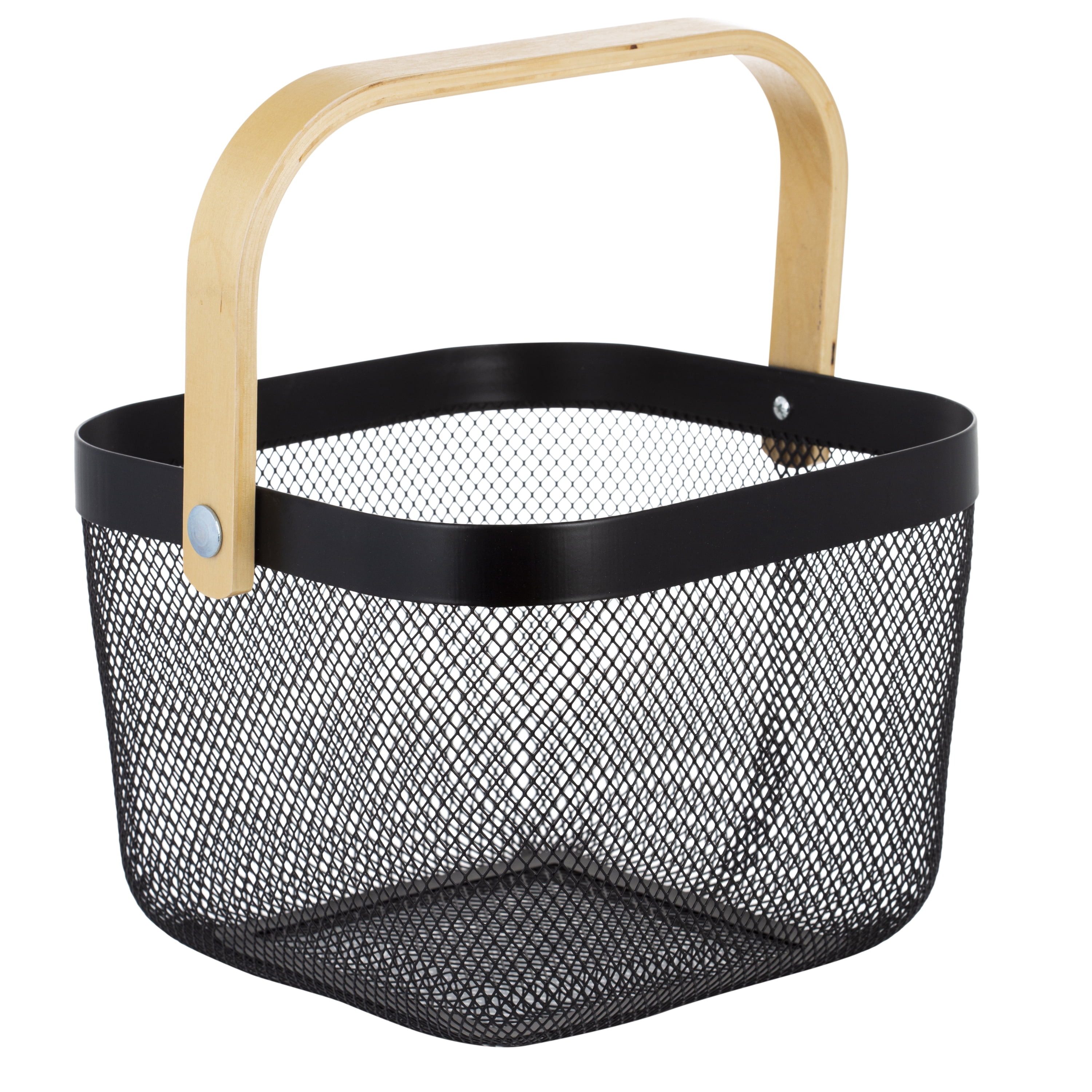 Simplify Mesh Tote Basket with Bamboo Handle in Black - Walmart.com