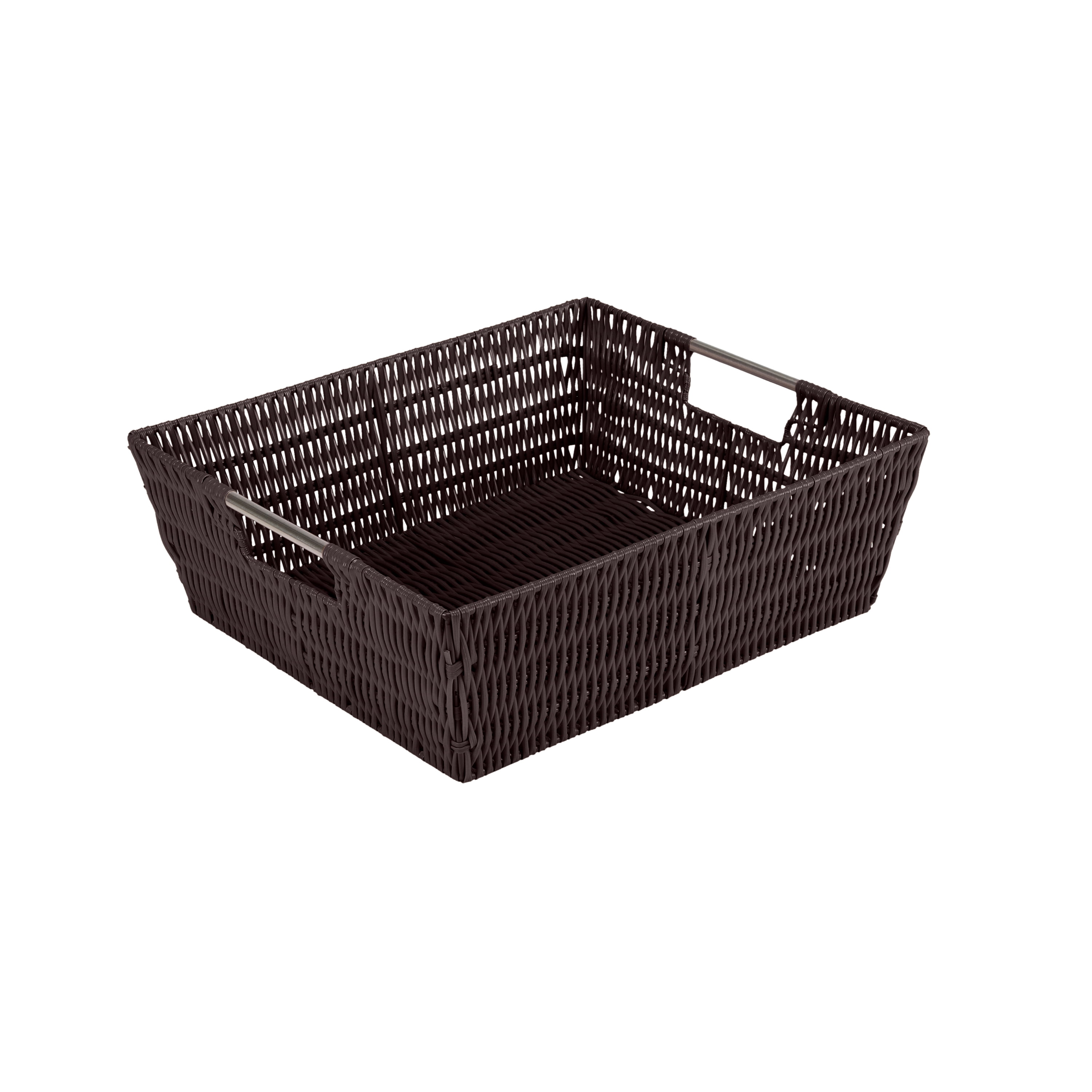 Simplify Shelf Built-in-Handles Rattan Storage Tote Basket, Chocolate ...