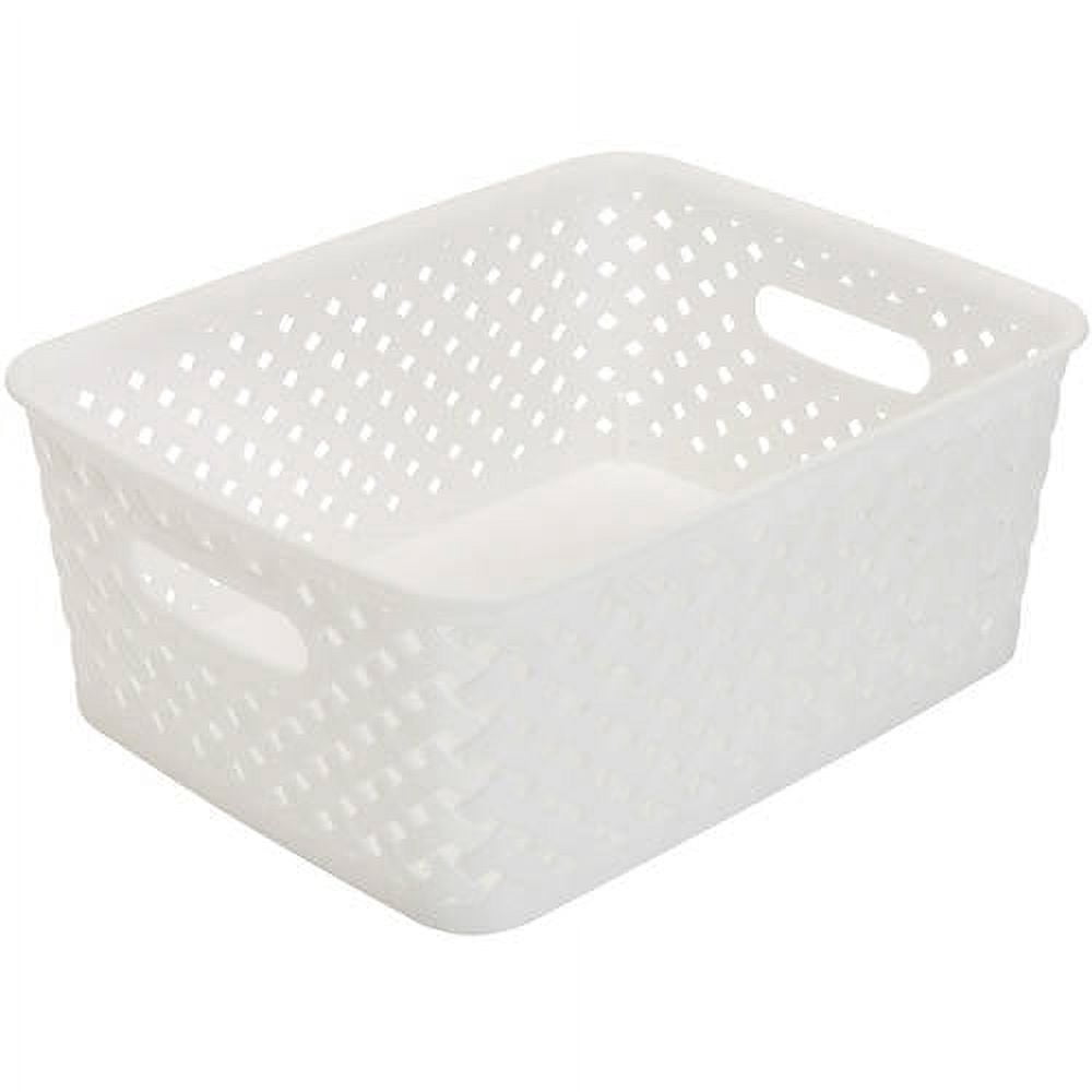 Simplify Small Resin Wicker Storage Basket in White (10 x 8 x 4 ...