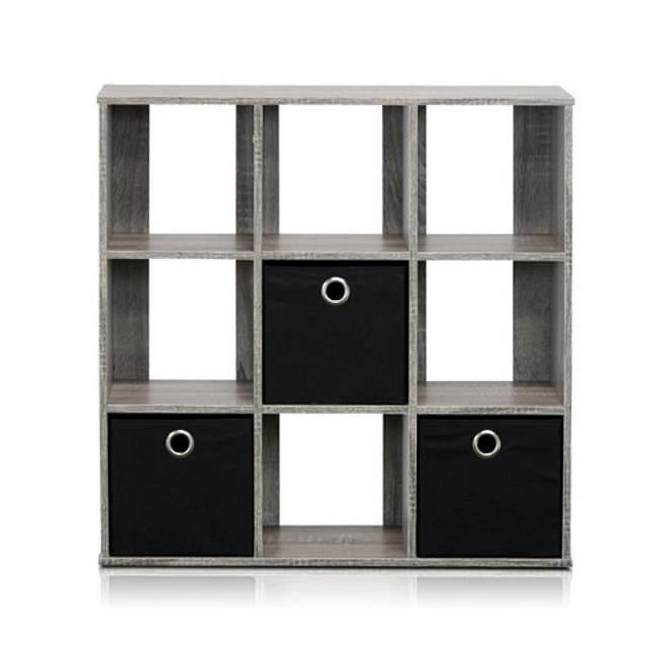 Simplistic 9-Cube Organizer with Bins, French Oak Grey & Black - 26.5 x ...