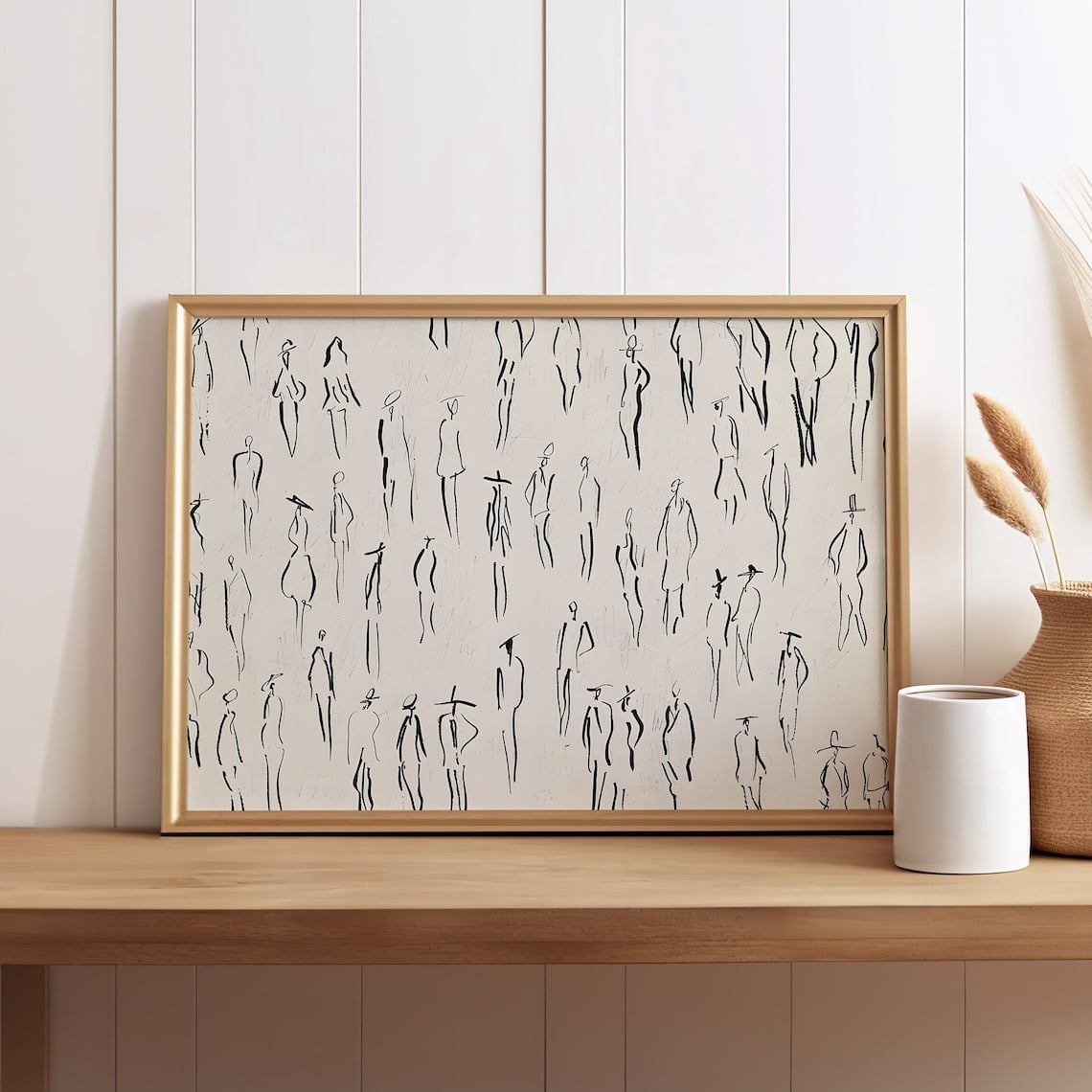 Simplistic Line Art Of Human Figures Abstract Vintage Drawing Art Print ...