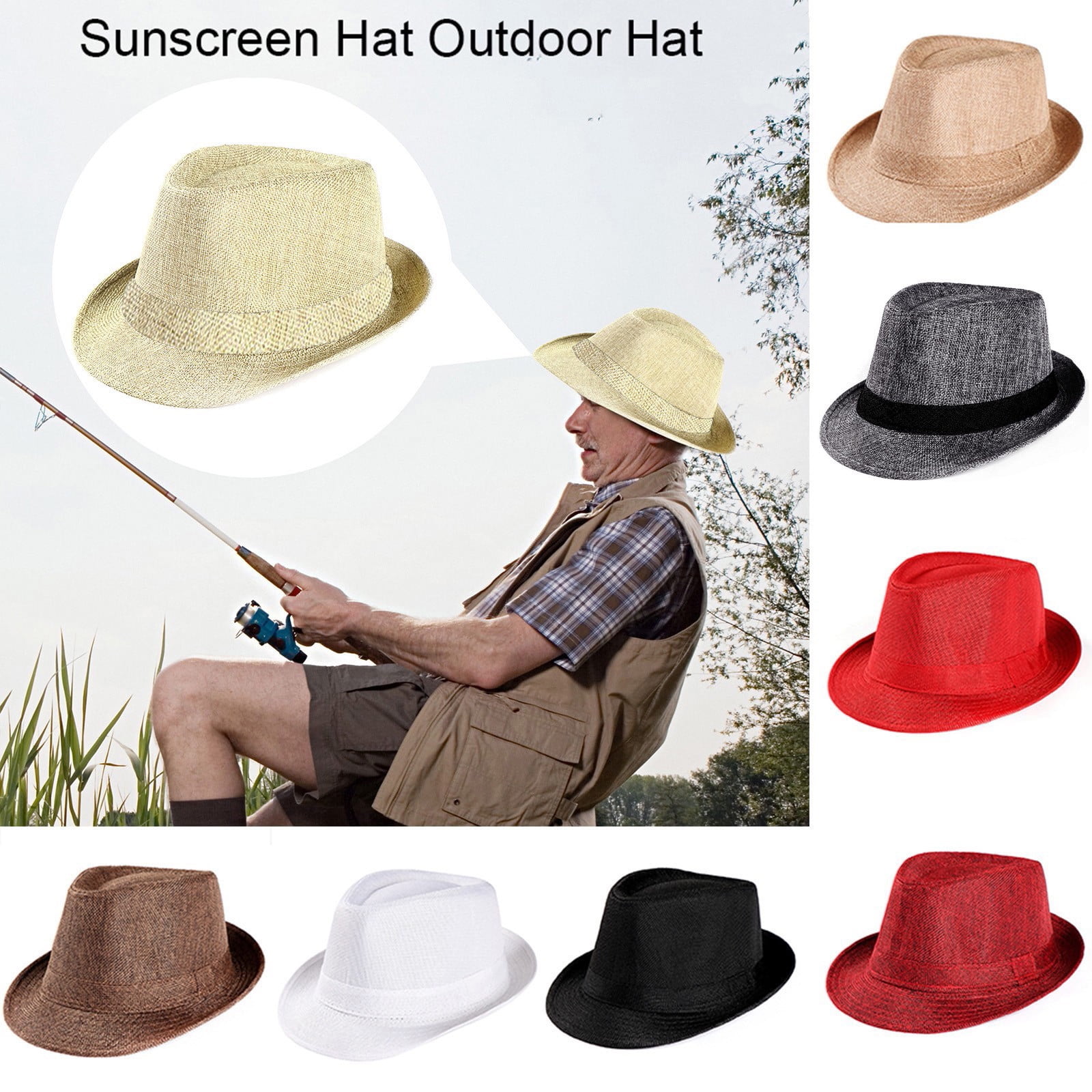 Simplmasygenix Summer Straw Fedora Hat Unisex Gangster Cap Beach Sun ...