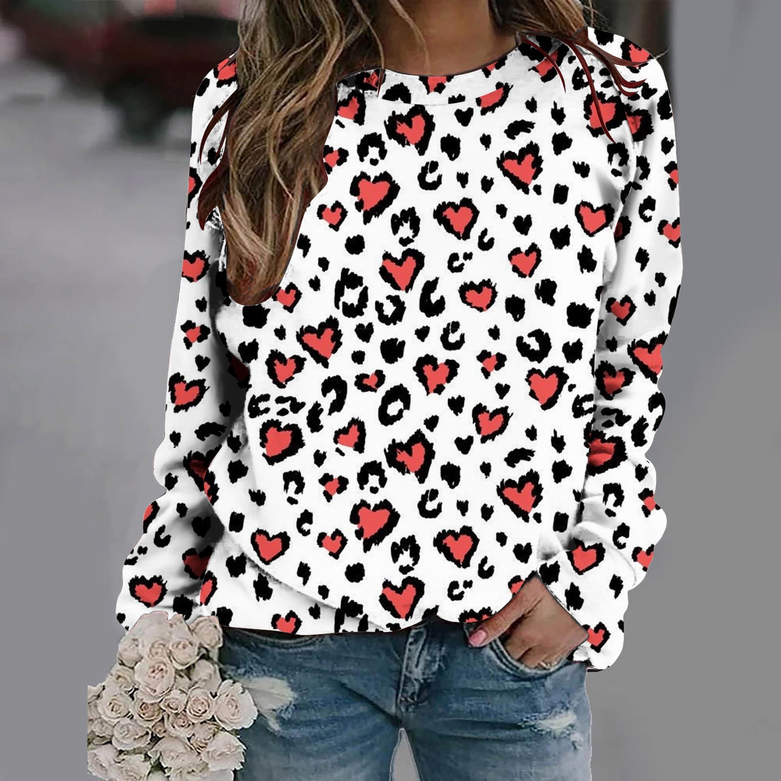 Simplmasygenix Womens Valentine's Day Christmas Graphic Sweatshirts Long Sleeve Round Neck ...