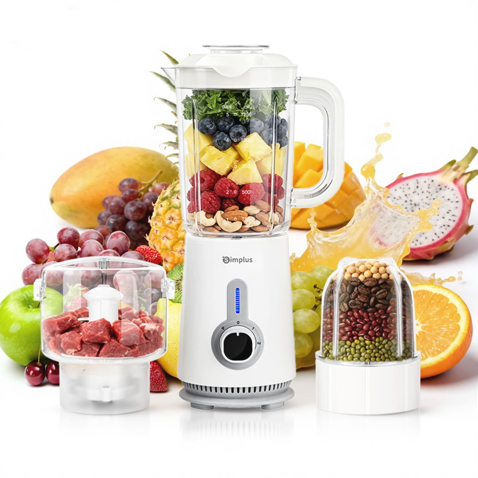 Simplus 42oz Blender for Smoothies with 2-Cup Food Processor & 1-Cup ...