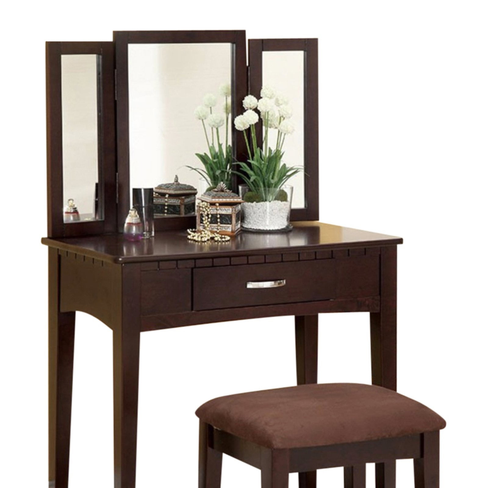 Simply Awesome Transitional Vanity Table With A Stool, Espresso Finish ...