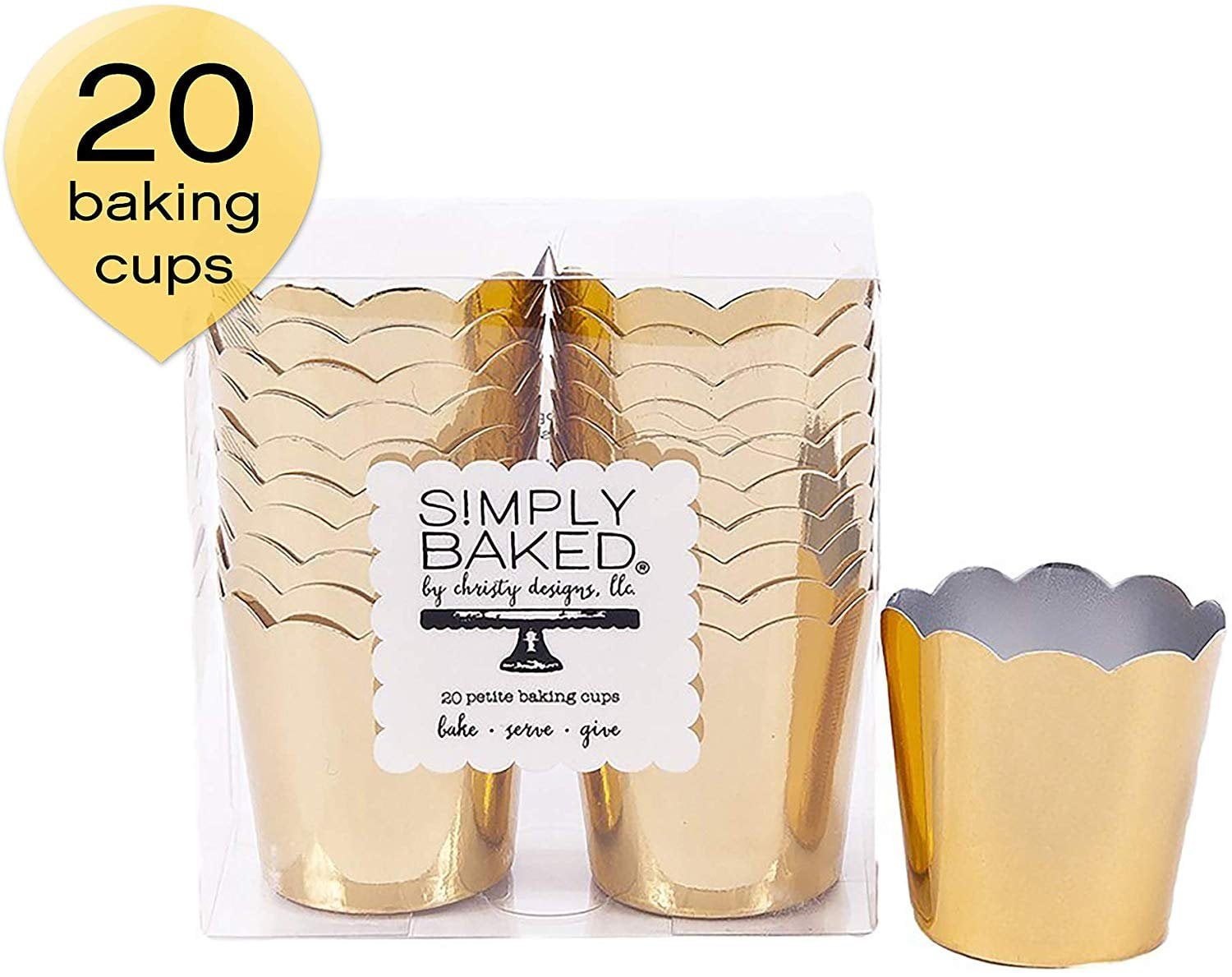 Simply Baked Petite Paper Baking Cups Metallic Gold 20-Pack Disposable ...