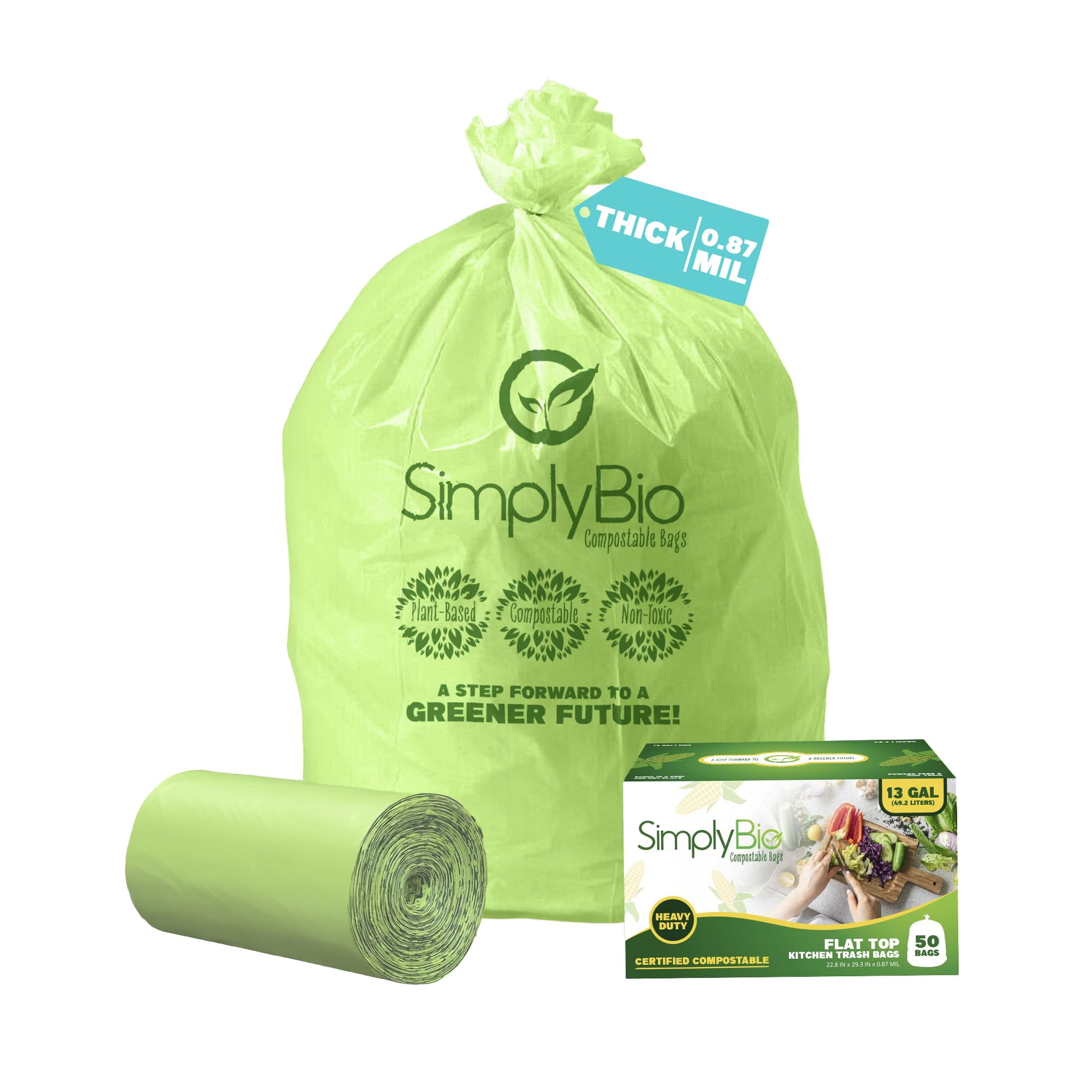 Simply Bio 13 Gallon AIF9 Compostable Trash Bags Liners with Flat-Top ...