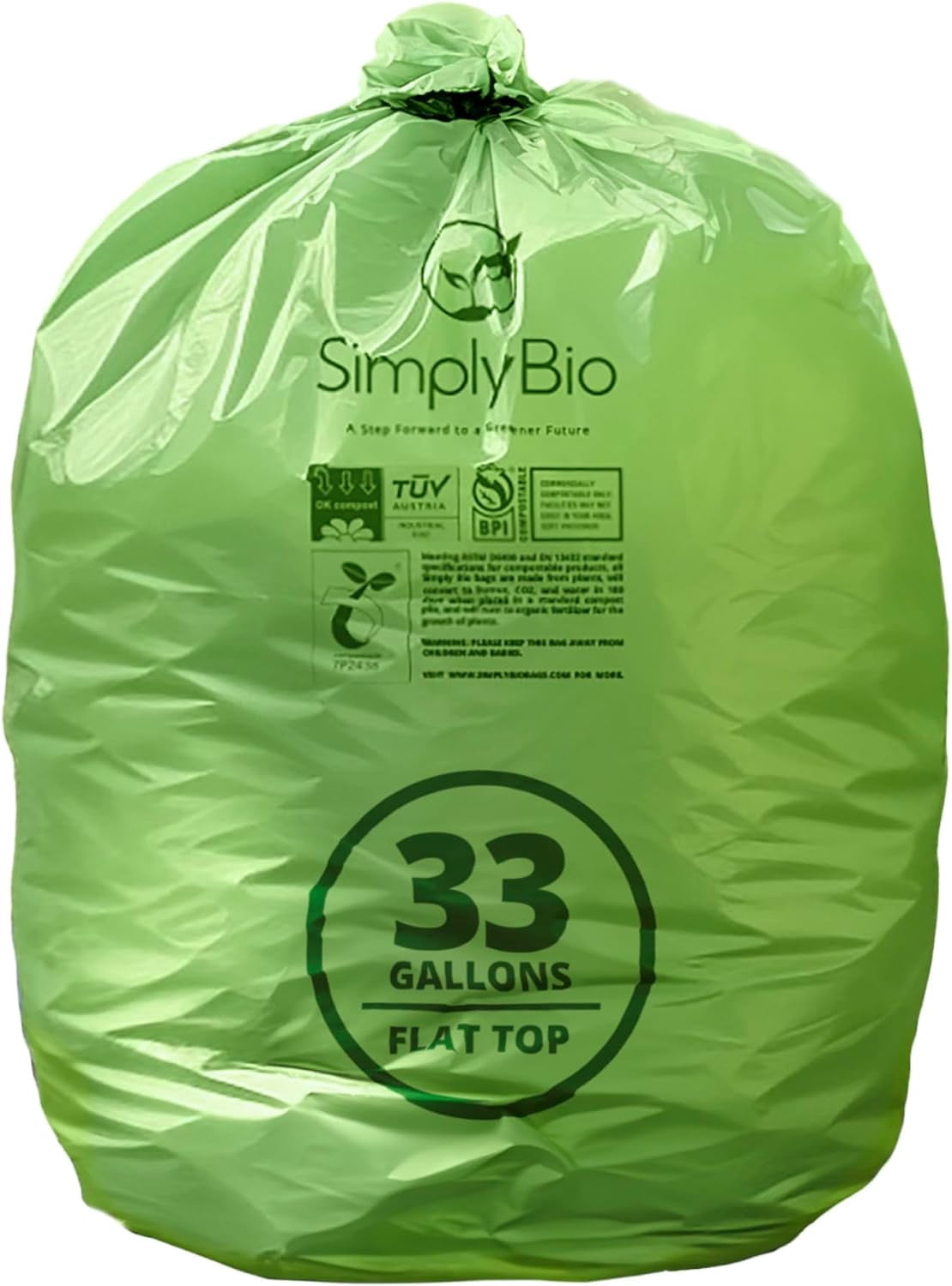 Simply Bio 33 Gallon Compostable Trash Bags with Flat-Top, Heavy Duty ...