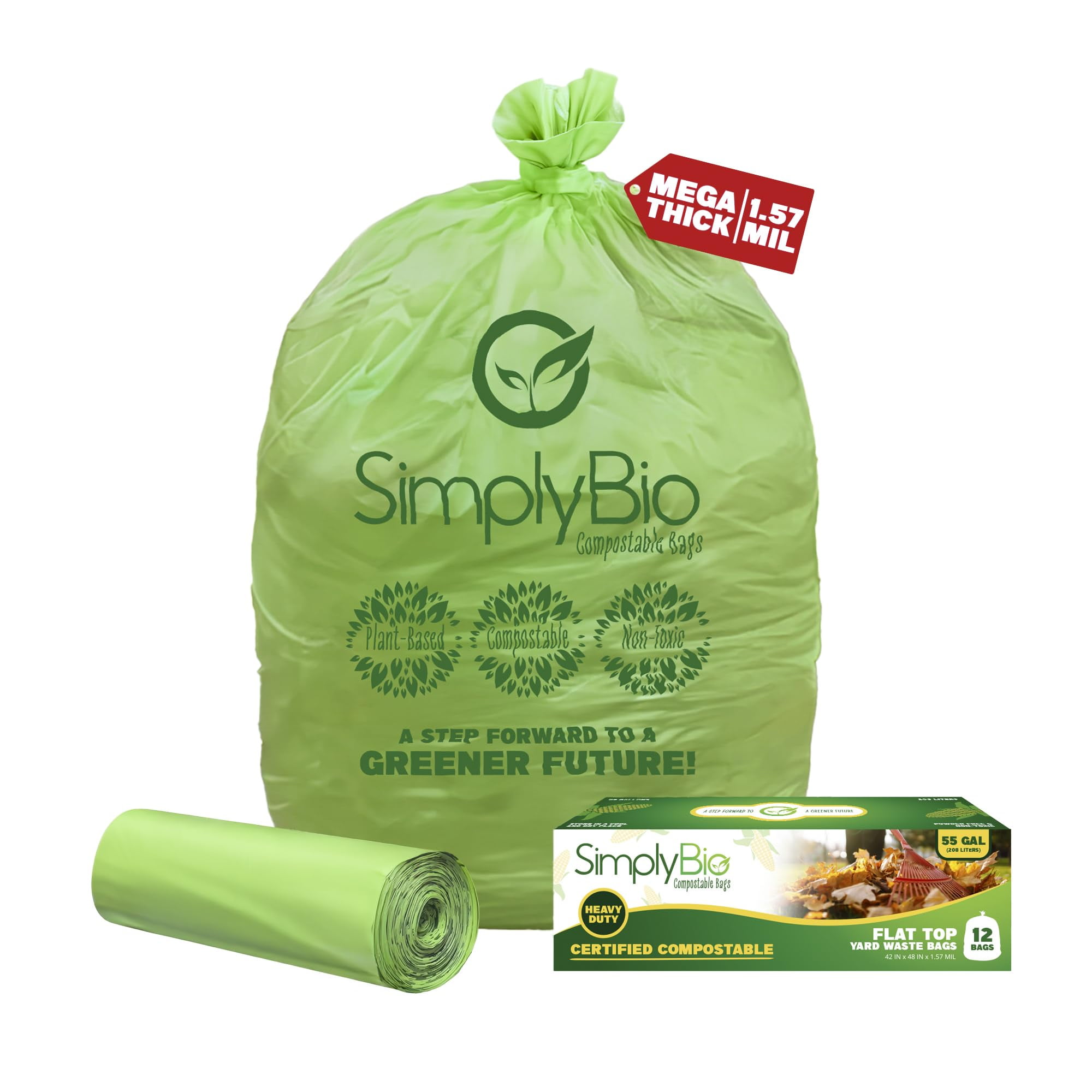 Simply Bio 50-55 Gallon AIF9 Compostable Trash Bags Flat-Top, Heavy ...